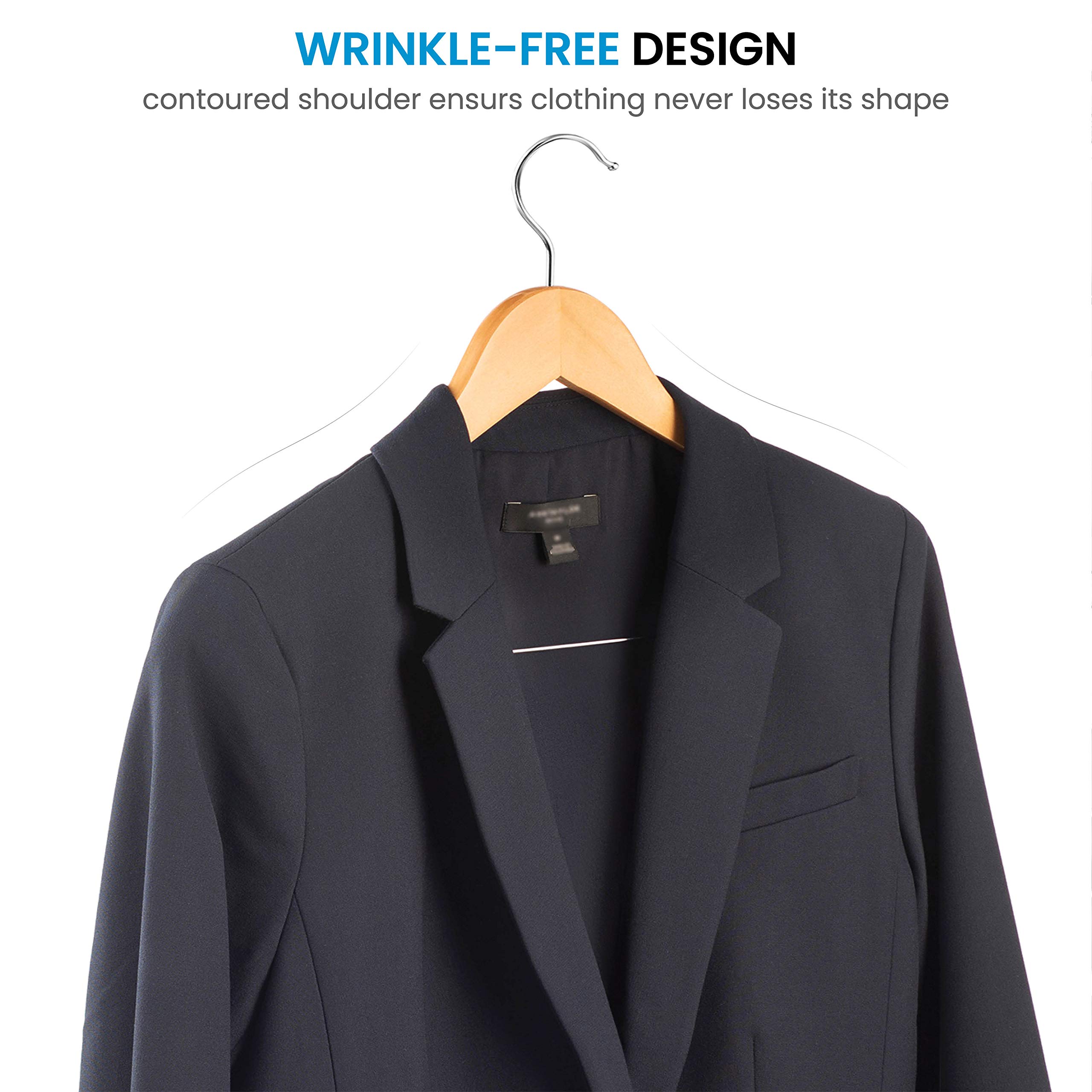 ZOBER High-Grade Wooden Suit Hangers (10 Pack) with Durable Adjustable Metal Clips, 360° Swivel Hook, Shoulder Notches for Dress Coat, Blouse, Jacket