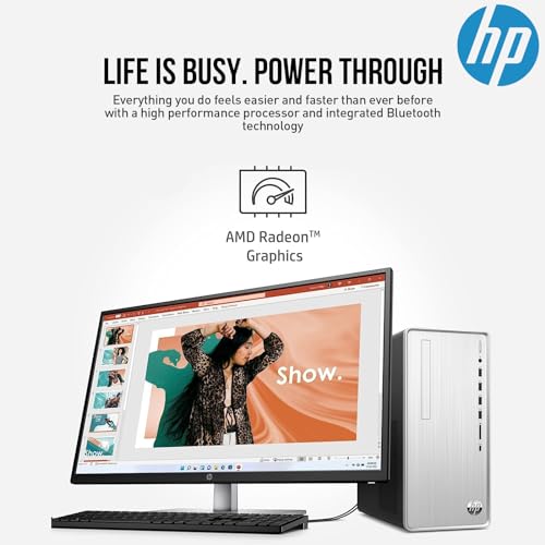 HP Pavilion Desktop, AMD Ryzen 5 5600G, 16GB RAM, 1TB HDD, 512GB SSD, Windows 11 Pro, HDMI, Wi-Fi 5, Bluetooth, USB C, SD Card Reader, Natural Silver, PCM