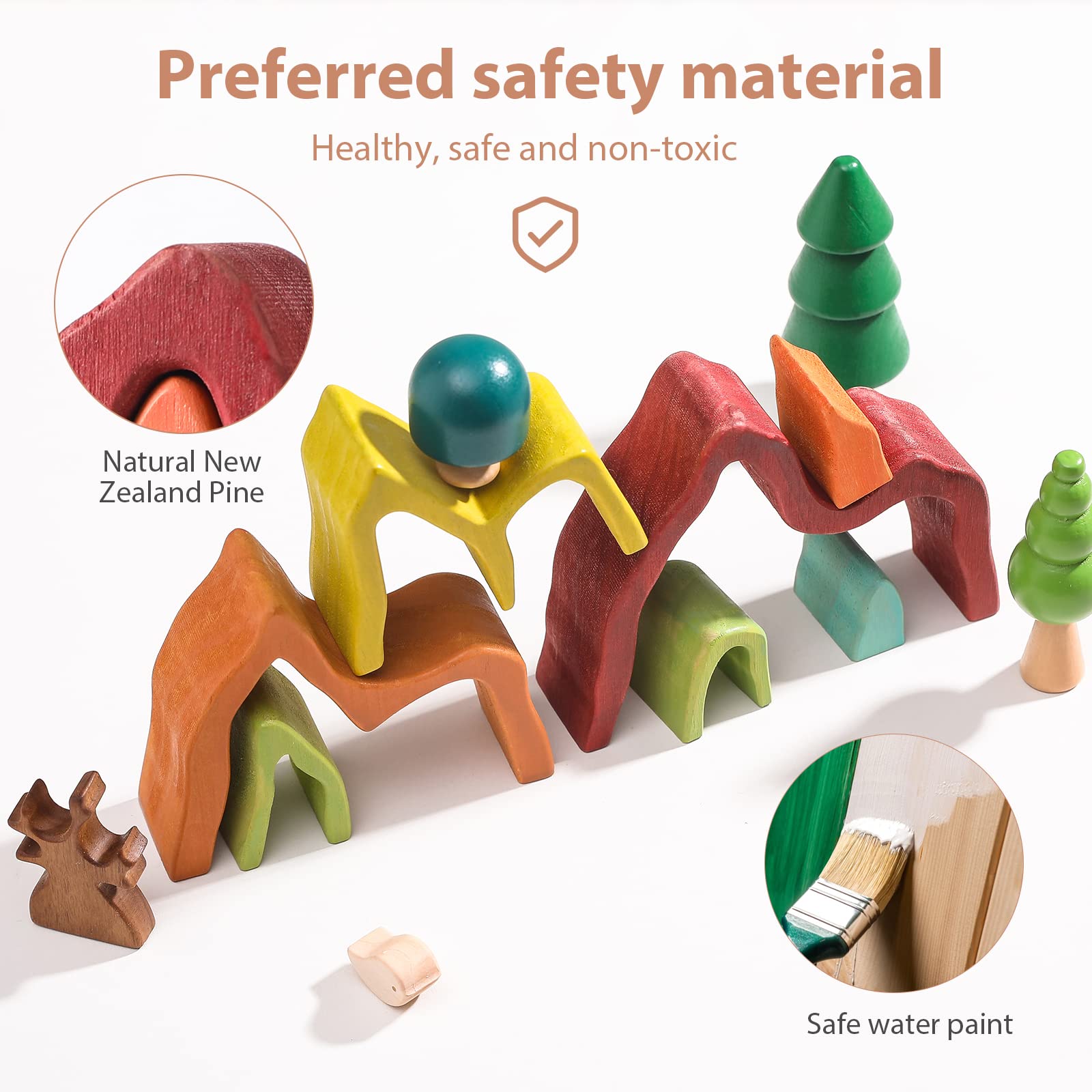 JETM·HH Wooden Rainbow Stacking Toy | House Bulding Block | Montessori Geometry Educational Stacking Game | Learning Educational Toys for Kids Baby Toddler(Volcano)