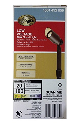 Hampton Bay Low Voltage Aged Brass Outdoor Halogen Flood Light 20w