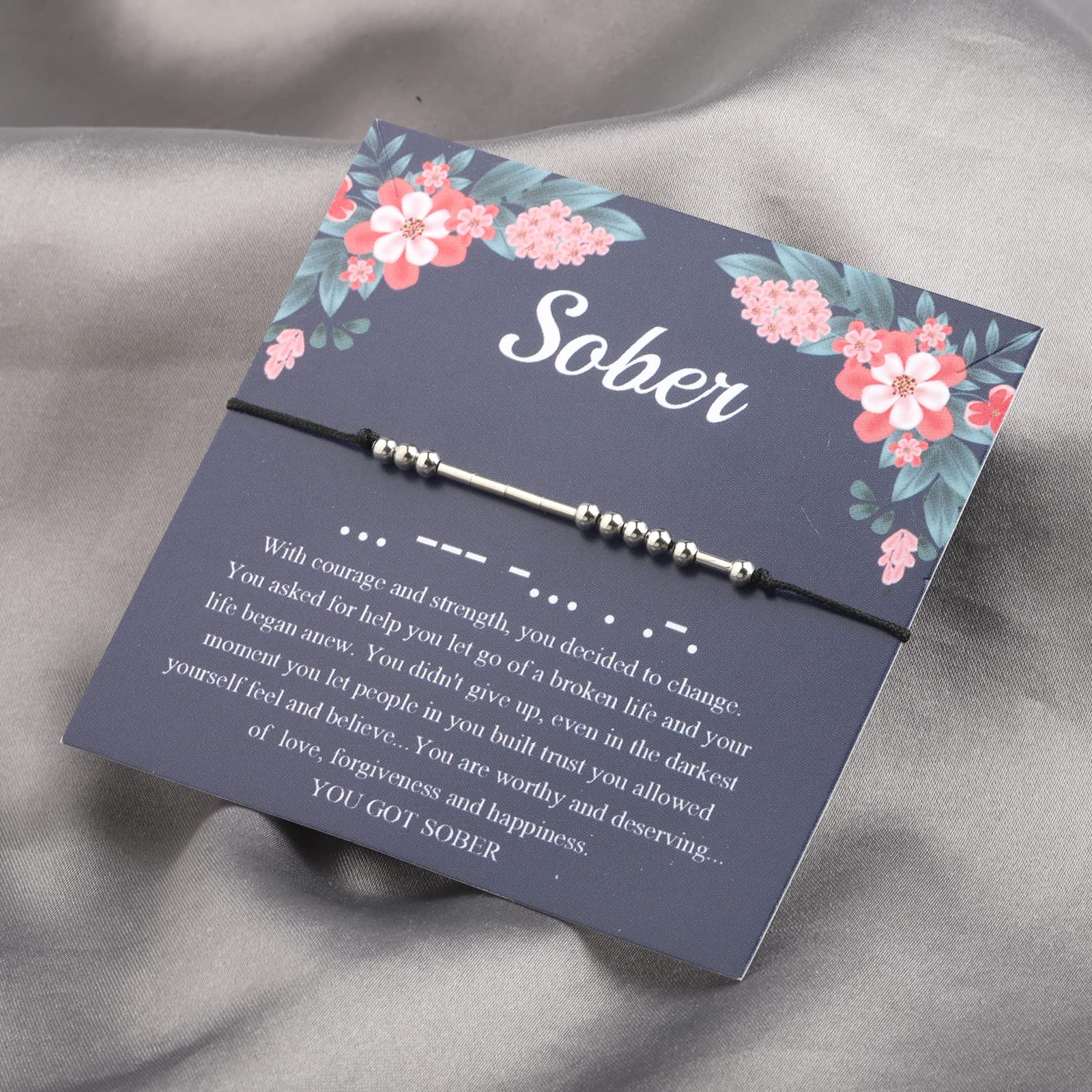Lywjyb Birdgot Morse Code Bracelet Sober Gift Sobriety Jewelry Sobriety Gift for Women Men (sober silver morse)