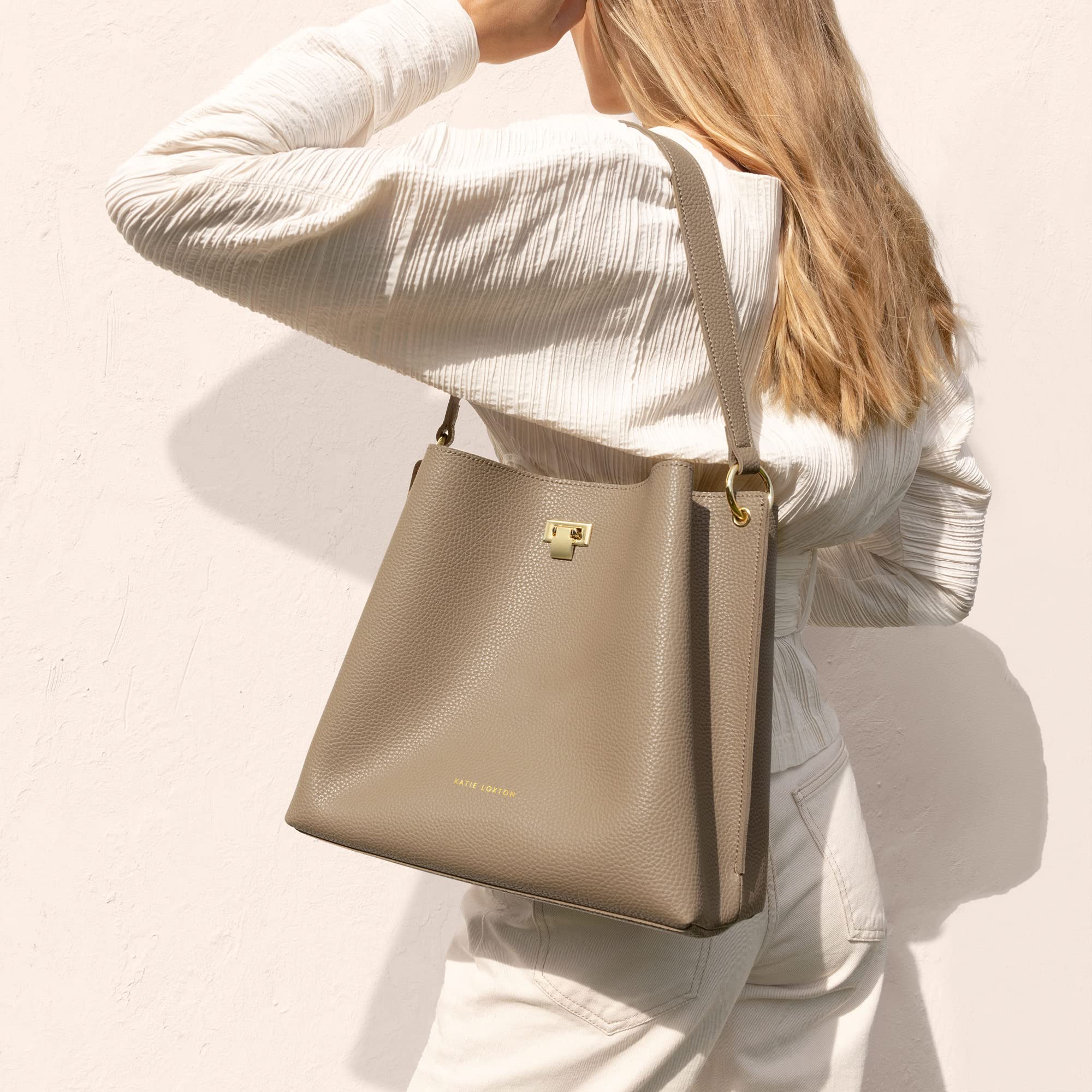 KATIE LOXTON Reese Womens Medium Vegan Leather Shoulder Handbag Purse (Taupe)