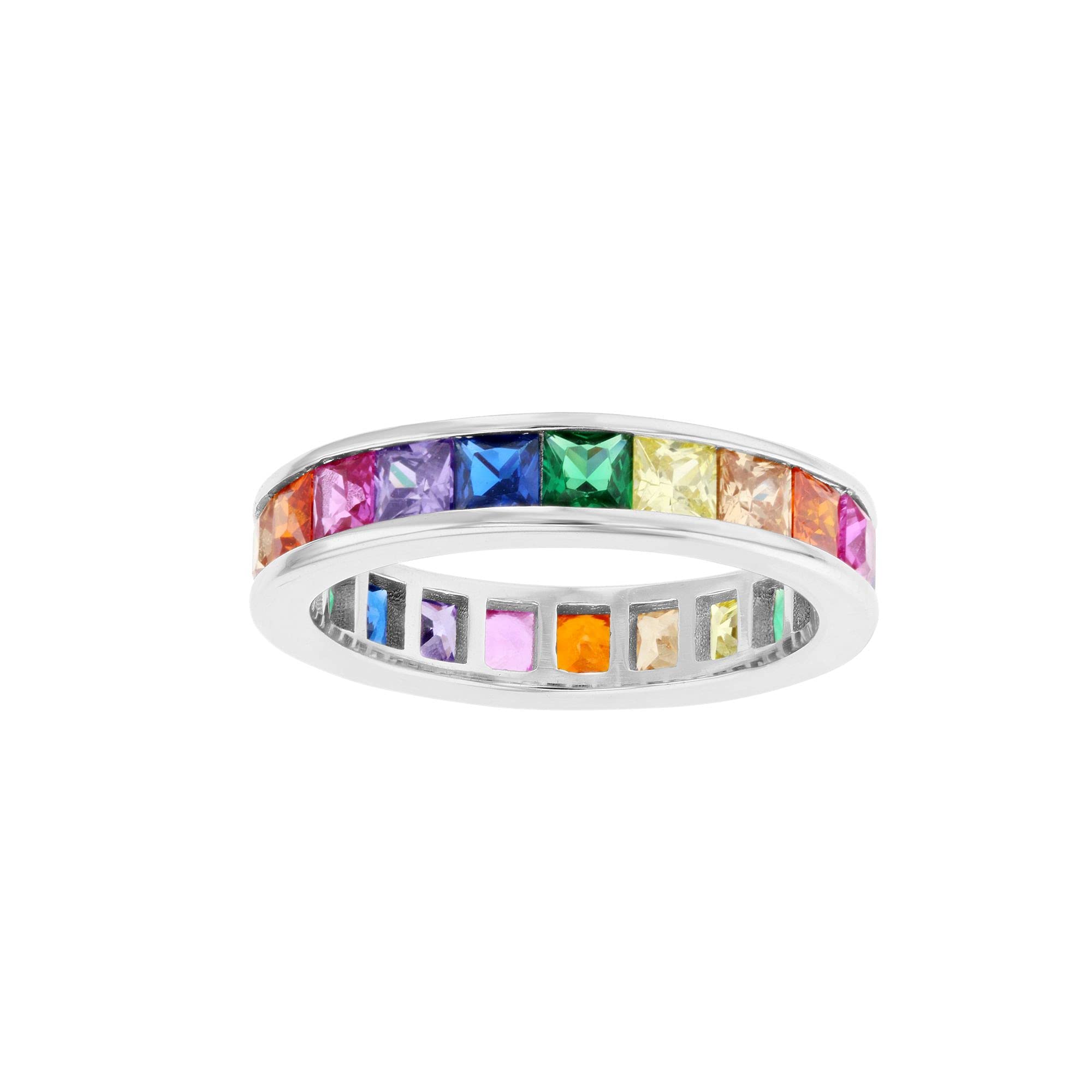 I925 Studio Sterling Silver Square Multi Color Cubic Zirconia Eternity Band Ring - Size 6
