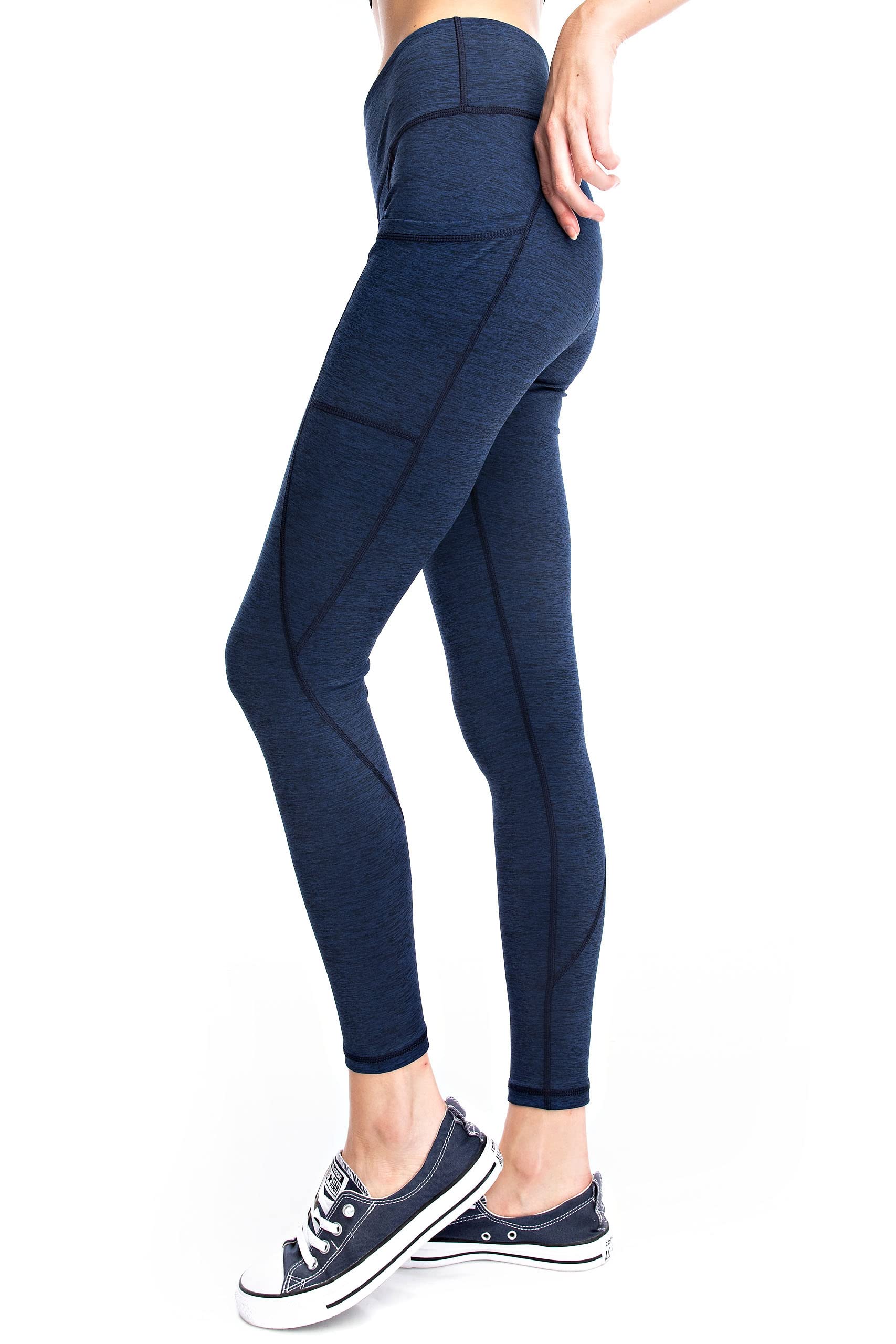 Hype Up Women's High Waisted Tummy Control Workout Leggings with Side Pockets (S-3X) Black