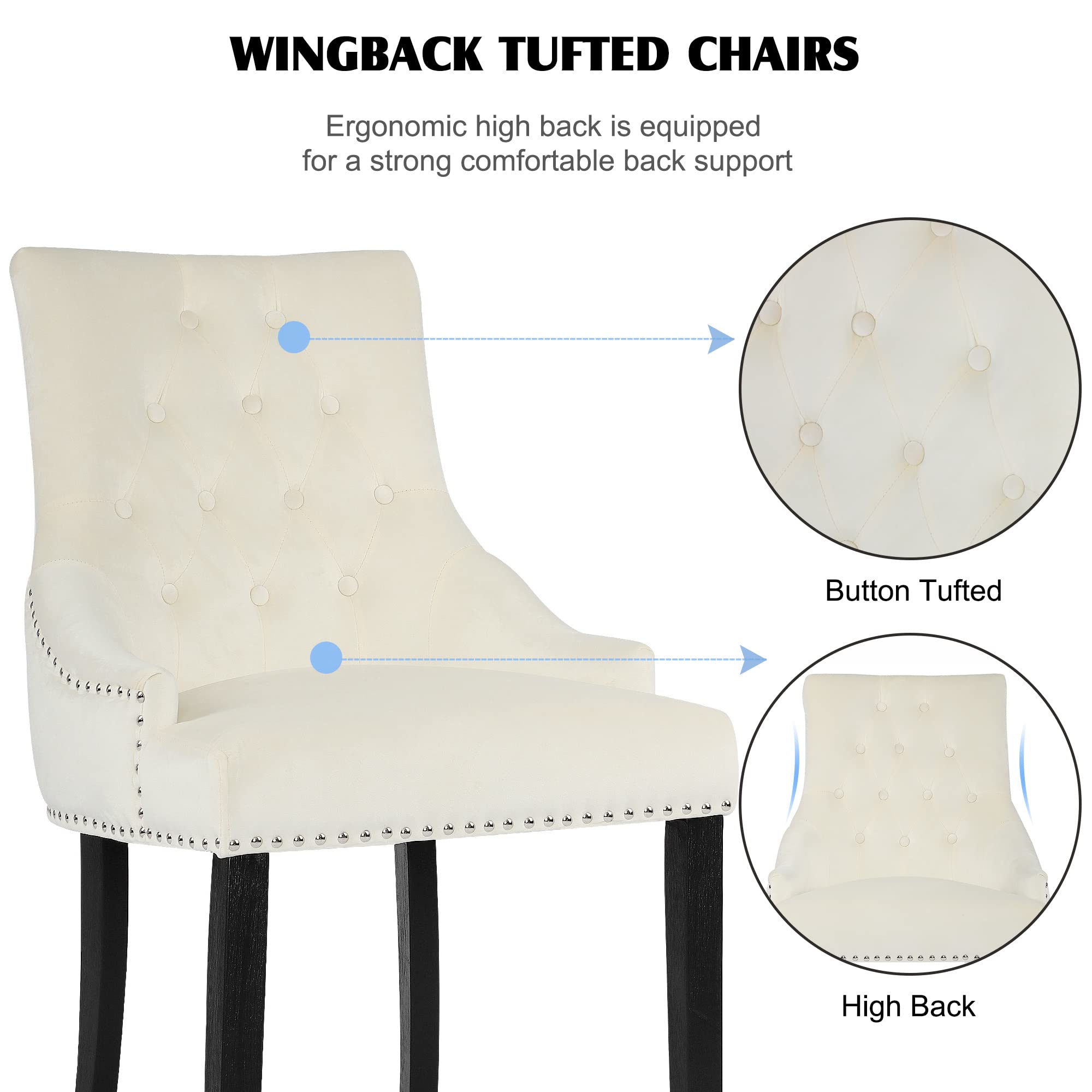 GOTMINSI Upholstered Dining Chairs, Set of 2 Accent Chairs Modern Button-Tufted Dining Room Chairs with Nailhead Trim, Velvet Dining Side Chair for Bedroom,Kitchen(Black)