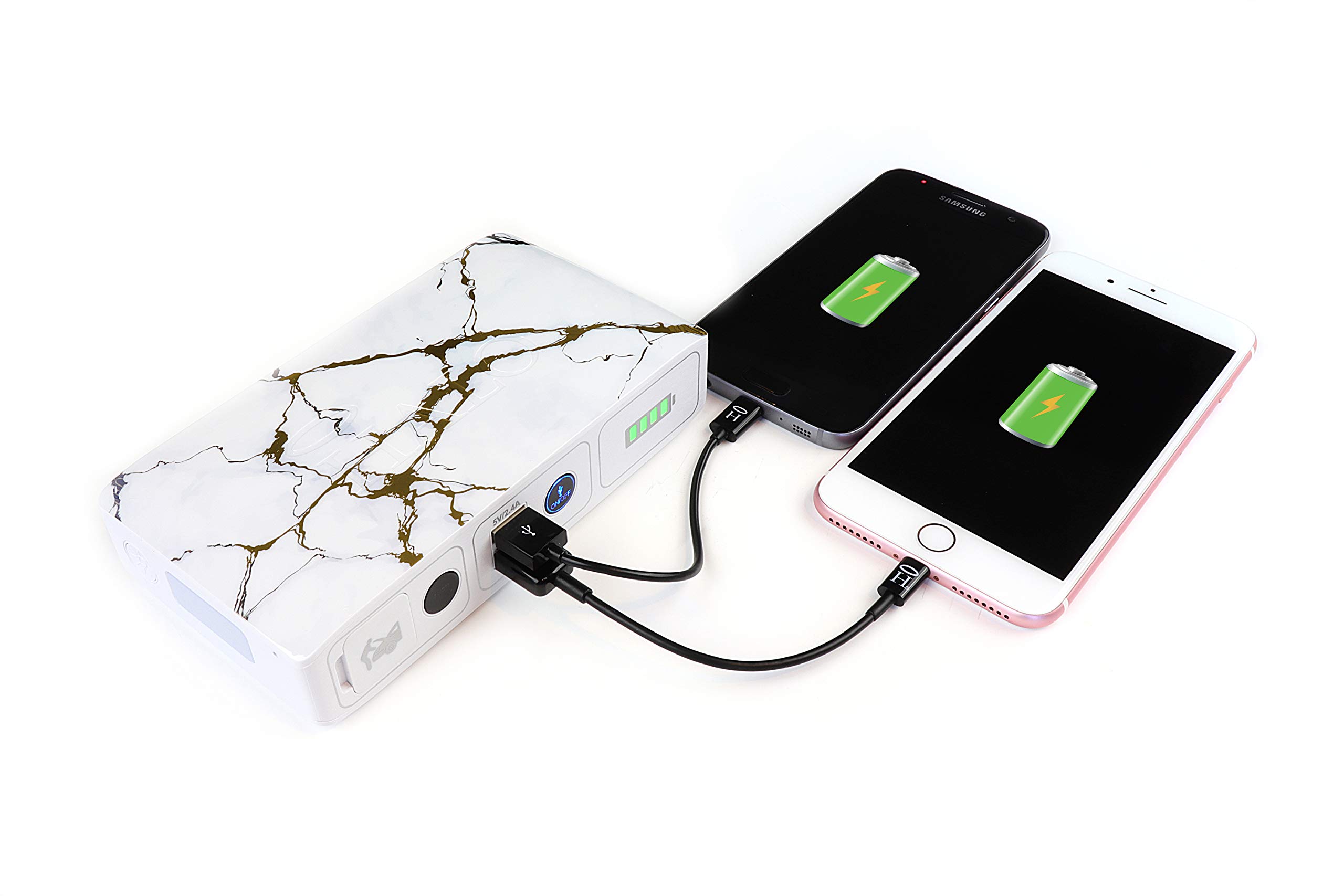 HALO Bolt Compact Portable Car Jump Starter - Car Battery Jump Starter with 2 USB Ports to Charger Devices, Portable Car Charger - Gold Marble