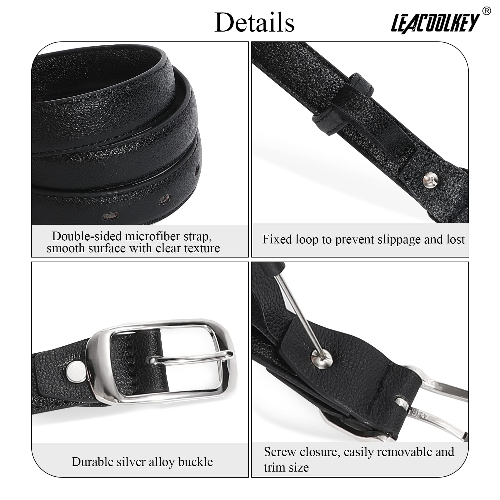 LEACOOLKEY Women Leather Belt for Jeans Pants Solid Fashion Waist Belt for Dress with Silver Pin Buckle