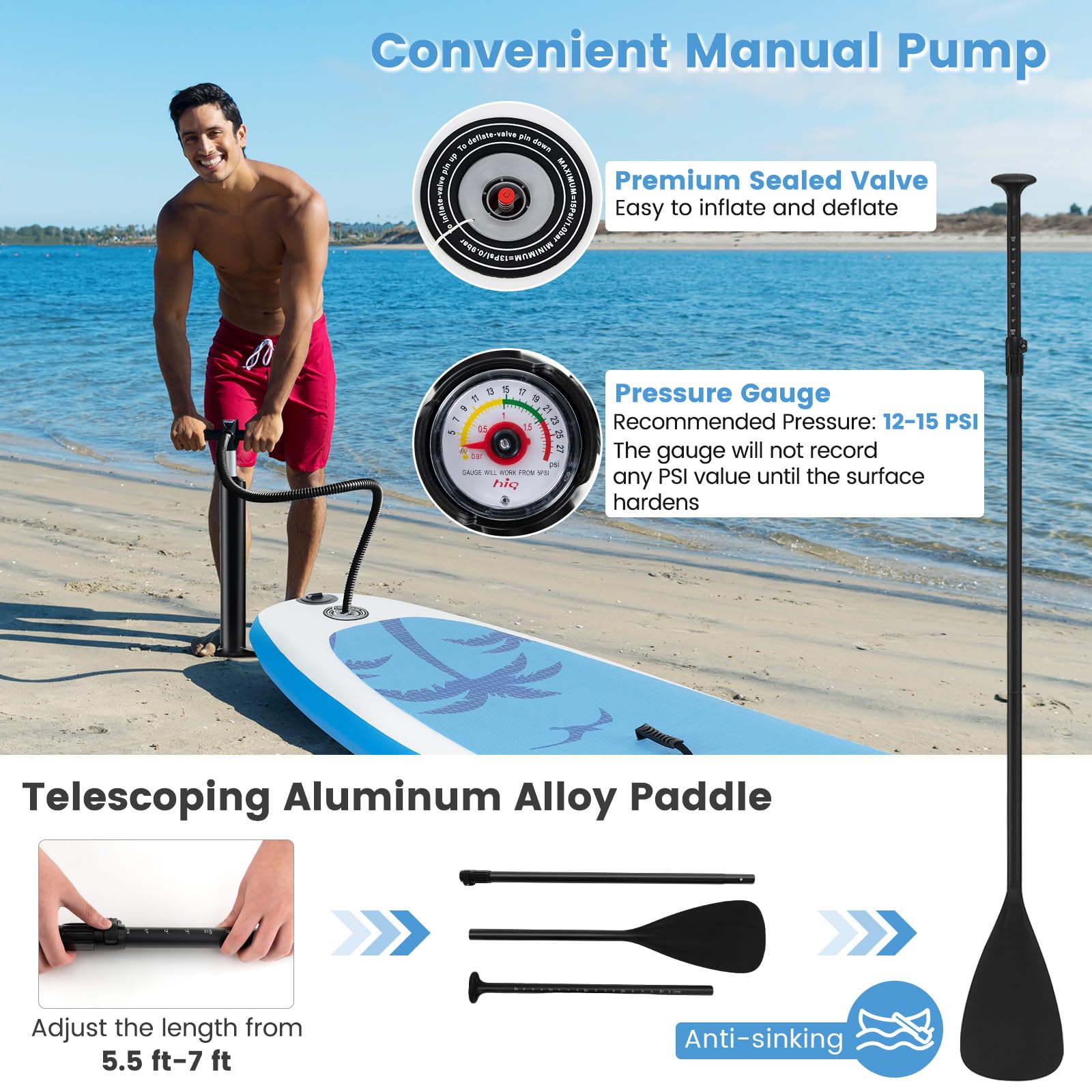 GYMAX Paddle Board, 9.8’/10’/11’ x 6” Inflatable Stand Up Paddle Board with SUP Accessories, Removable Fin, Paddle & Carry Bag, Blow Up Paddle Boards Standing Boat for Adults Youth (Navy, 11FT)