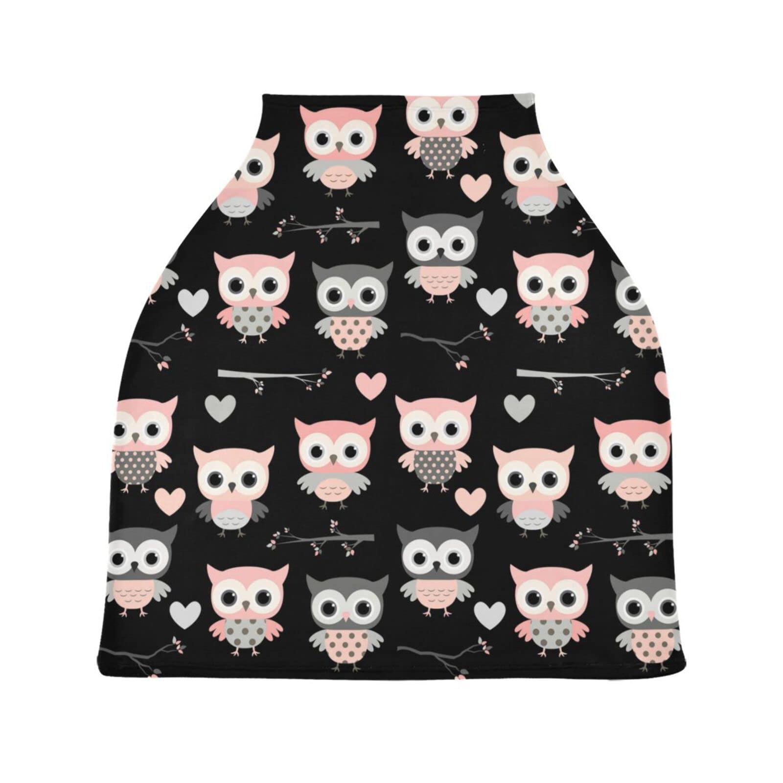 Nursing Cover Breastfeeding Scarf Pink and Grey Owls - for Baby Car Seat Covers, Stroller Cover, Carseat Canopy(228ya4b)