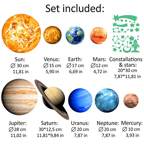 Glow in The Dark Planets - Solar System Wall Stickers for Kids - Glowing Decals for Walls