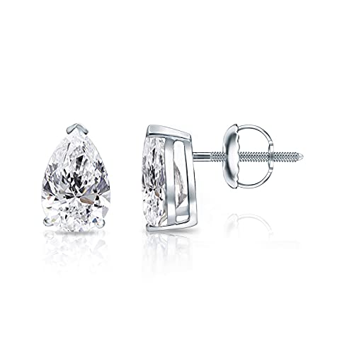 IGI Certified 1 Carat Lab Grown Diamond Pear Shape Stud Earrings in 14k White Gold (VS-SI, cttw) V-End Prong Screw Back by Diamond Wish