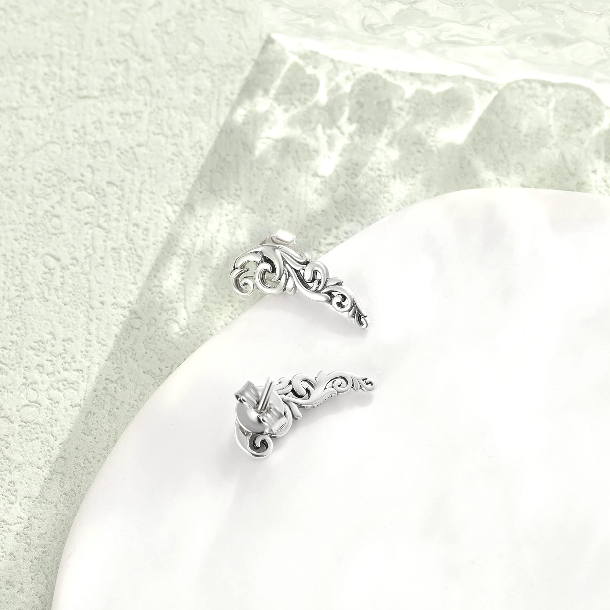 Leaf Ear Climbers Earrings for Women Sterling Silver Vintage Leaf Stud Crawler Earrings Jewelry Gifts
