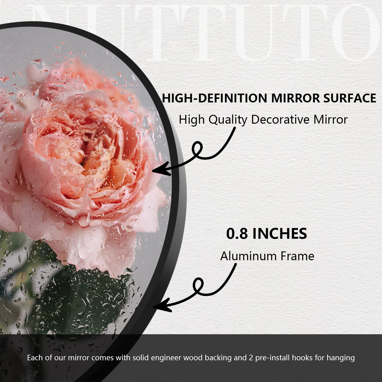 NUTTUTO Round Mirror 24 inch, Black Circle Mirror, Large Wall Mirror, Round Bathroom Mirror, Wall-Mounted Circle Mirror for Vanity, Living Room, Bedroom, Bathroom, Entryway, Hallway