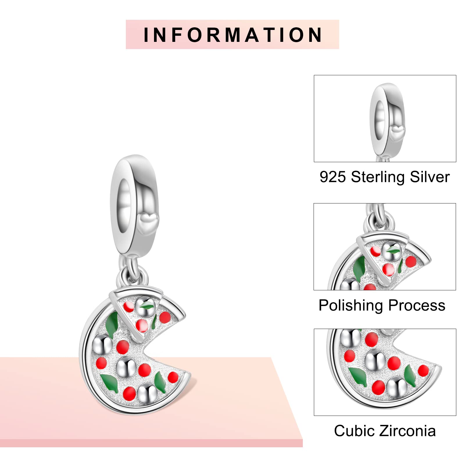 La Menars Pizza Love Dangle Charm for Bracelets 925 Silver Beads for Women's Bracelets & Necklaces Dangle Pendant for Mother's Day