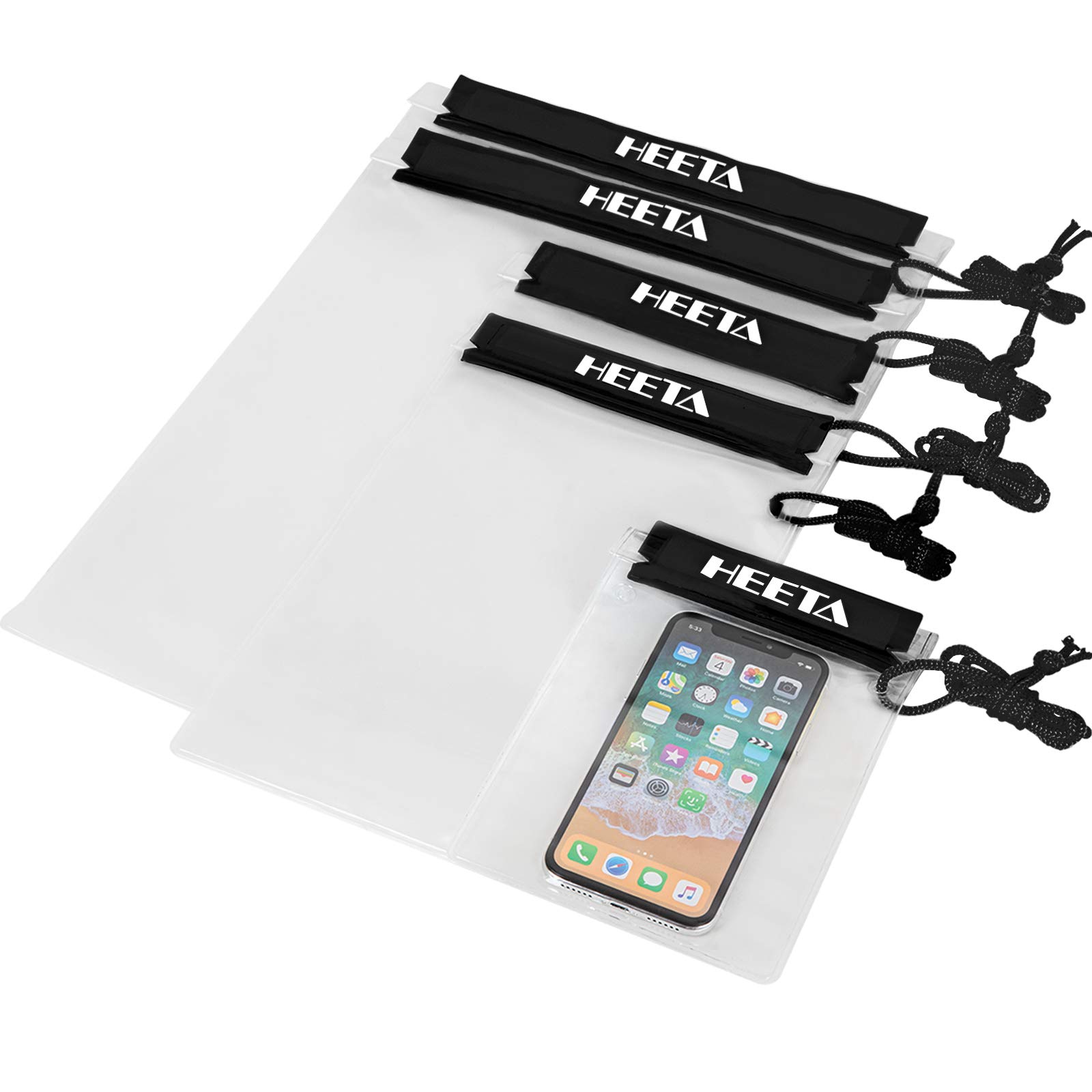 HEETA 3-Pack Clear Waterproof Dry Bag, Water Tight Cases Pouch Dry Bags for Camera Mobile Phone Maps, Kayaking Boating Document Holder (Black)