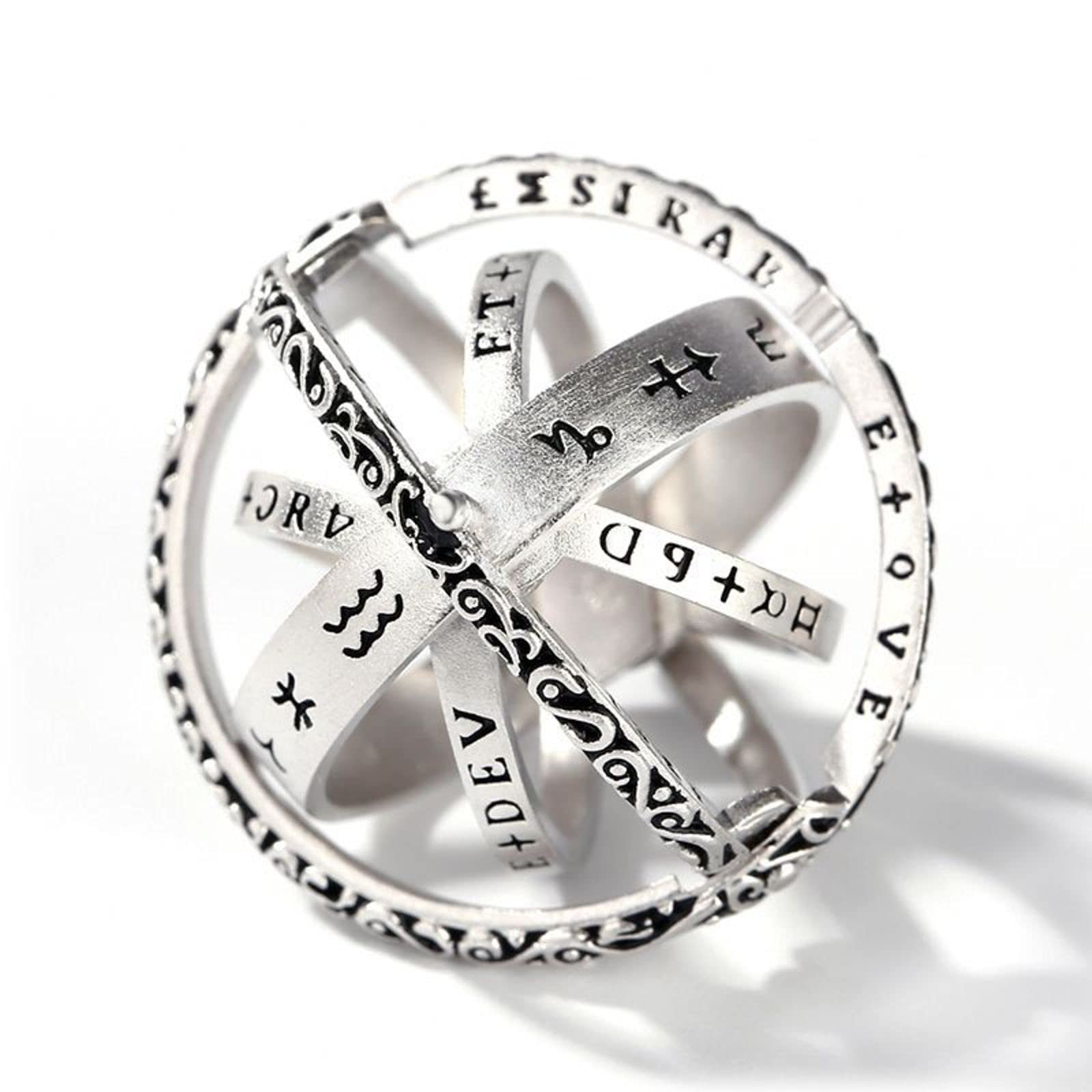 Jeulia Open Astronomical Sphere Ball Ring Men Women Foldable Comic Finger Ring 925 Sterling Silver Chain Necklace Couple Lover Jewelry Gifts (With A Free Chain) (Silver)