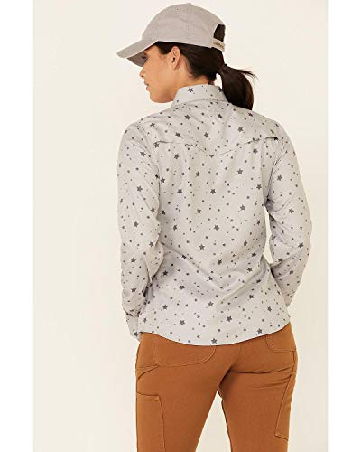 HOOEY Women's Grey Star Print Habitat Sol Lightweight Long Sleeve Snap Grey XX-Large