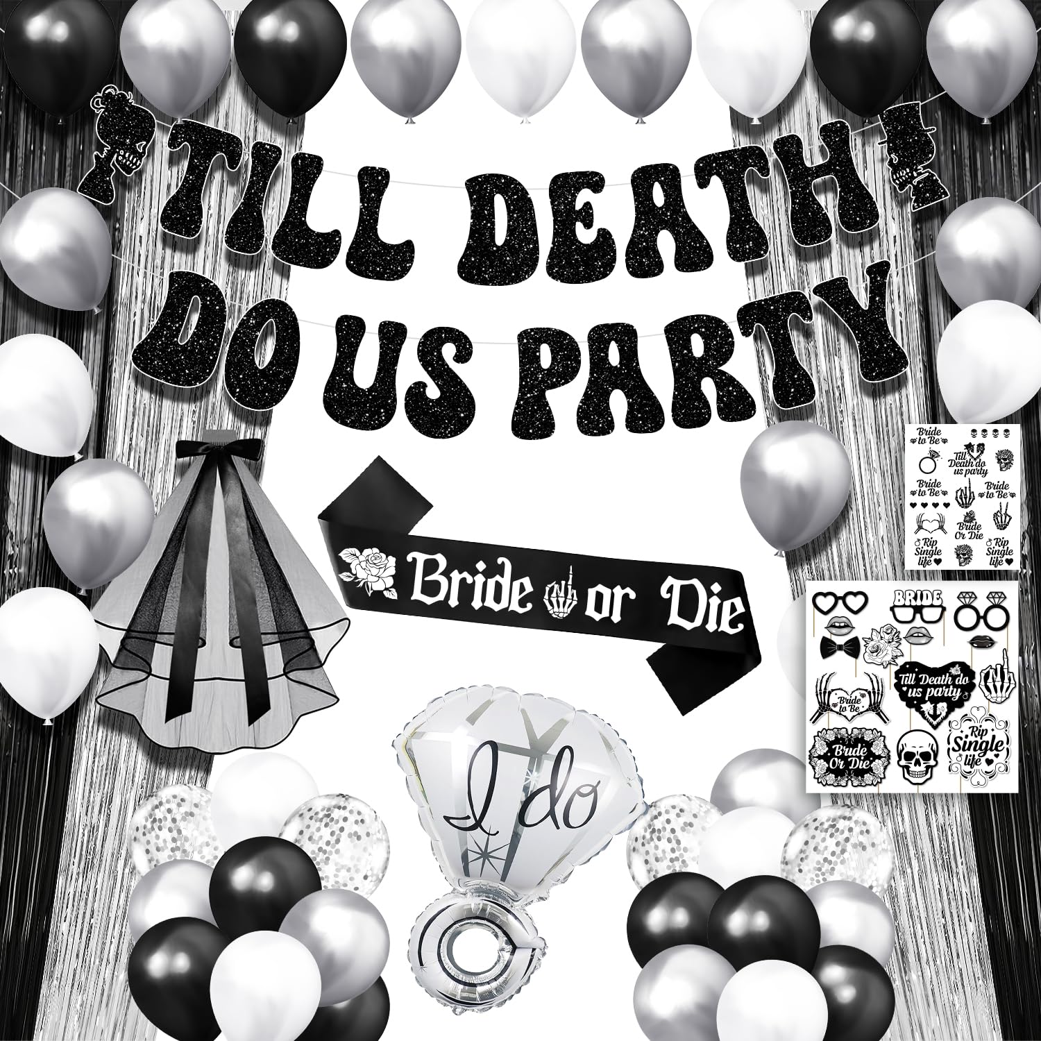 Till Death Do Us Party Bachelorette, 65 Pcs Til Death Do Us Party Bachelorette Party Decorations, Halloween Bachelorette Party Bride or Die Bachelorette Party Decorations, Til Death Wedding Decor