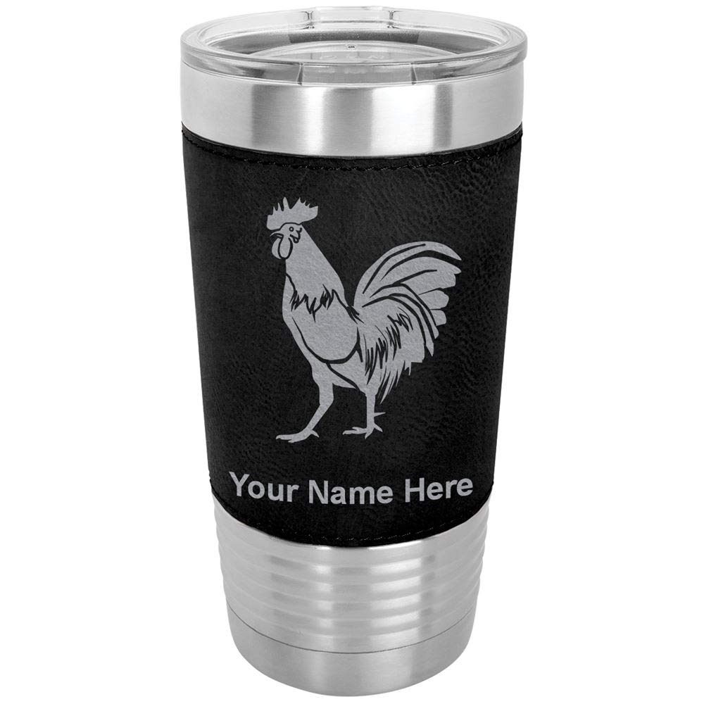 LaserGram 20oz Vacuum Insulated Tumbler Mug, Rooster, Personalized Engraving Included (Faux Leather, Black)