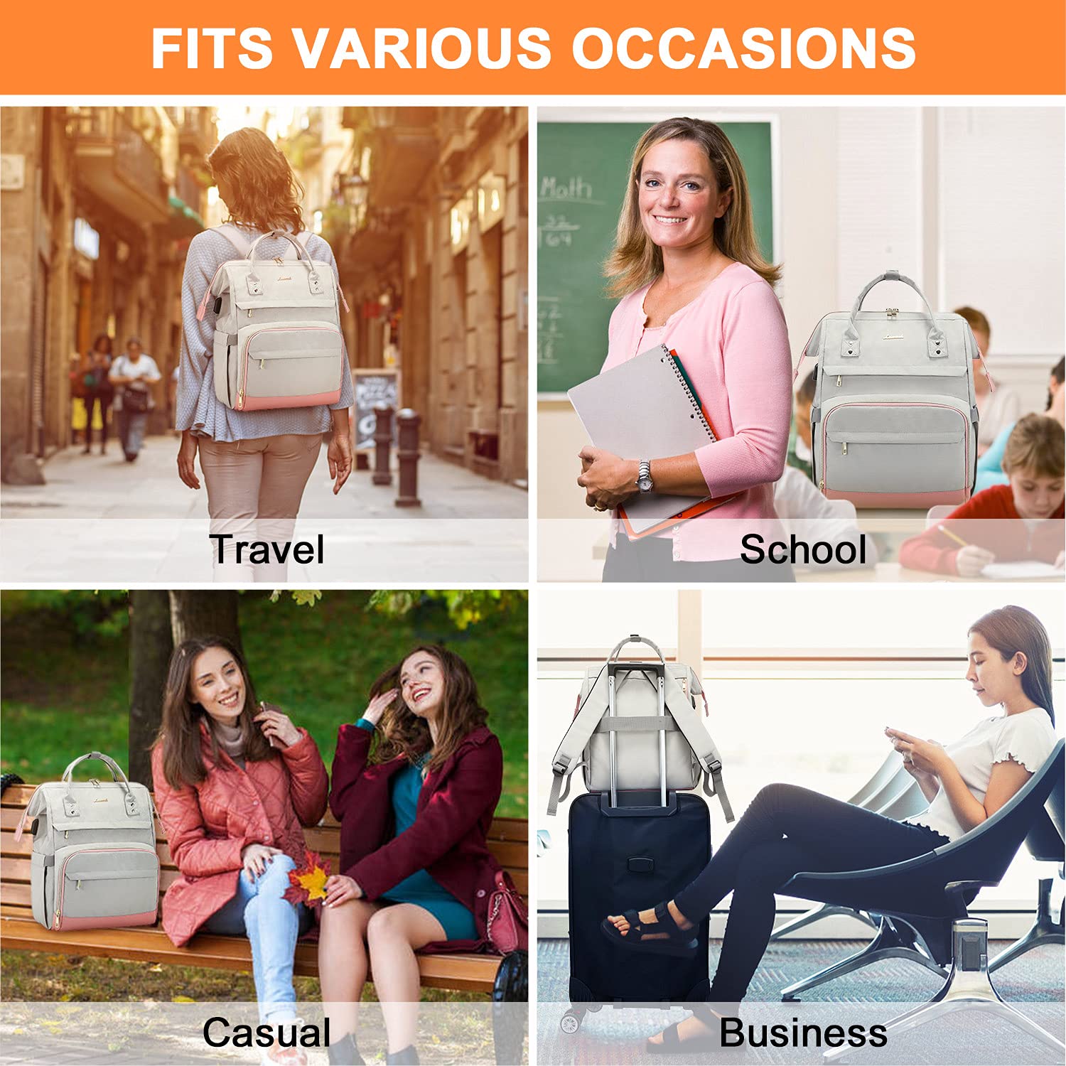 LOVEVOOK Laptop Backpack Purse for Women Fashion Work Backpack Large Capacity Computer Backpack 15.6 Inch Travel Backpack Nurse Teacher Bag Large Capacity Waterproof Backpack with USB Port