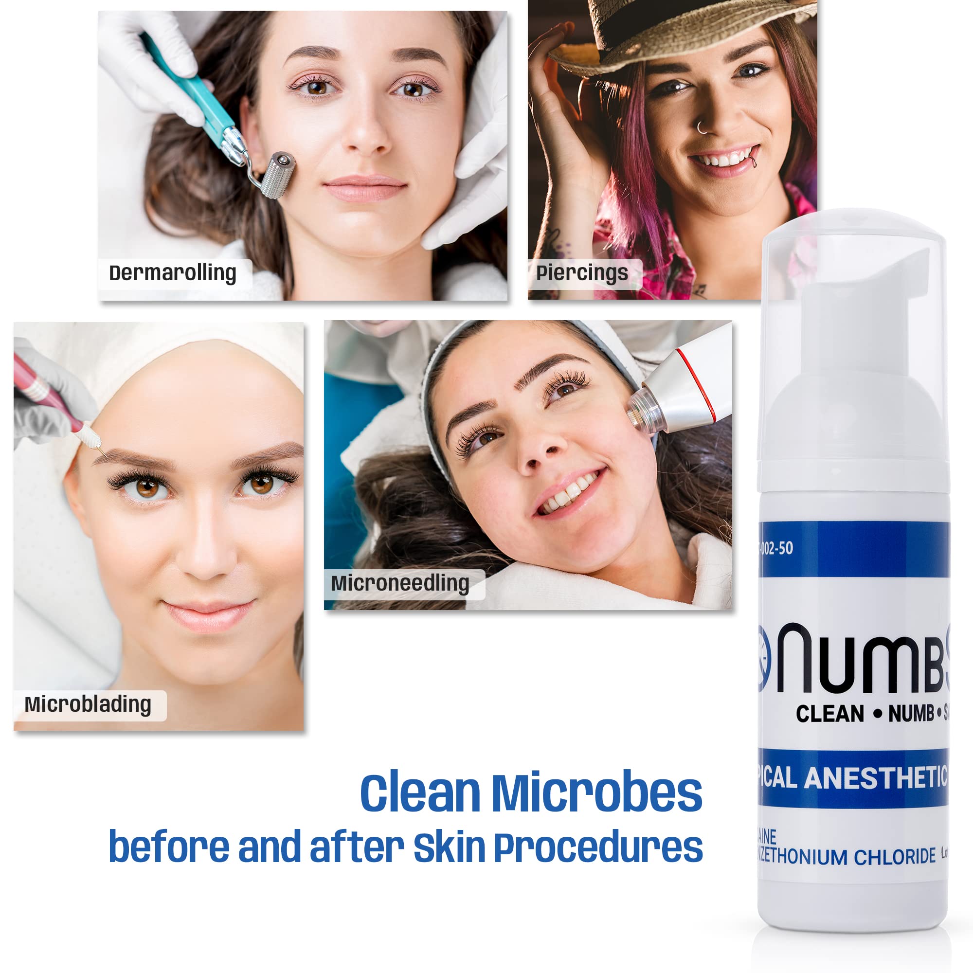Numbskin 4% Lidocaine Topical Anesthetic Foaming Soap - Numbing Spray for Tattoos, Darmarolling, Waxing, Electrolysis, Microblading & Piercing | Temporary Relieves Pain - 1.7oz (5 Bottles)