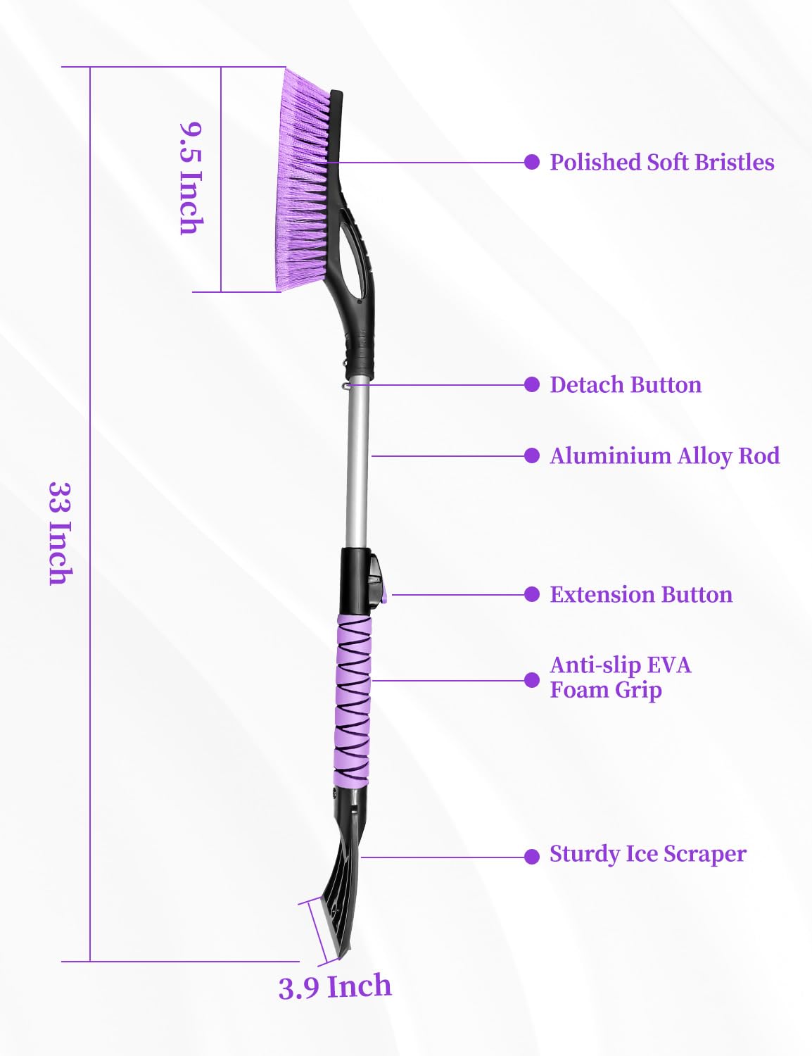 HEEYA Ice Scraper and Brush for Car, Extendable Snow Brush and Ice Scraper for Car Windshield Window, Car Snow Scraper and Brush with Foam Grip for SUV Truck Automobile Vehicle - 1pcs