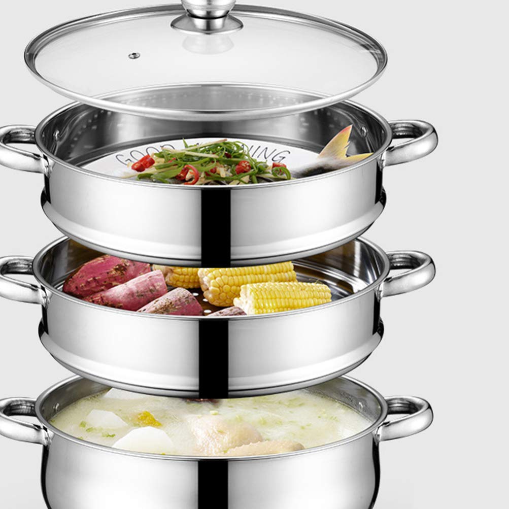 Luxshiny Steamer Pot Stainless Steel Steamer Pot, 5 Tier Stockpot Steaming Cookware Vegetable Dumpling Steaming Pot for Home Kitchen (28CM) Cooking Pot