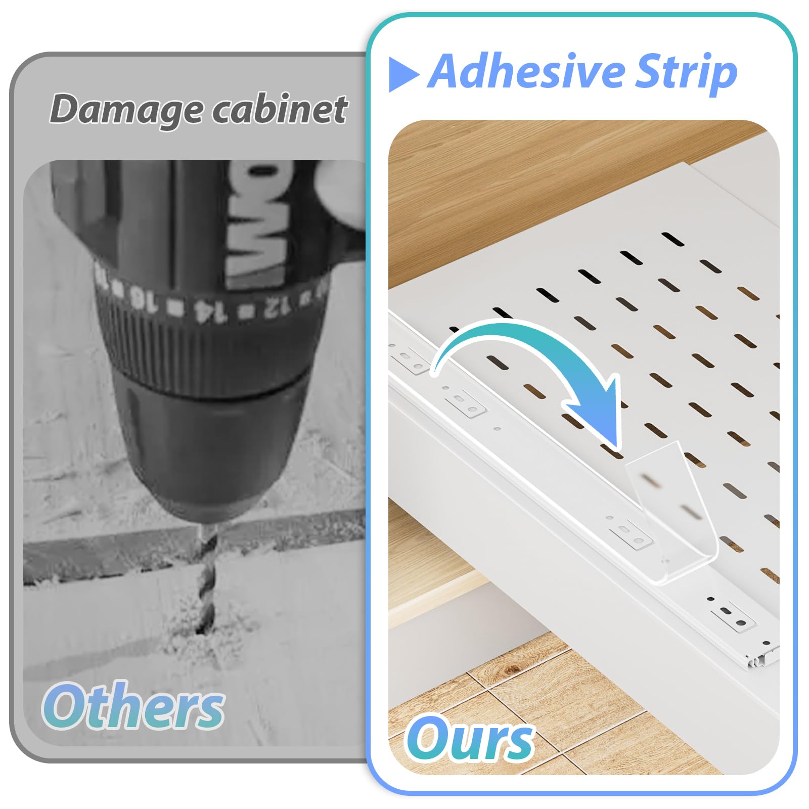 OVICAR Pull Out Cabinet Organizer - Expandable Slide Out Drawer - 21" Deep Adhesive Storage Shelf with 4pcs Divider Racks for Kitchen Pantry Bathroom Home, 12.2"-20.7" W, White
