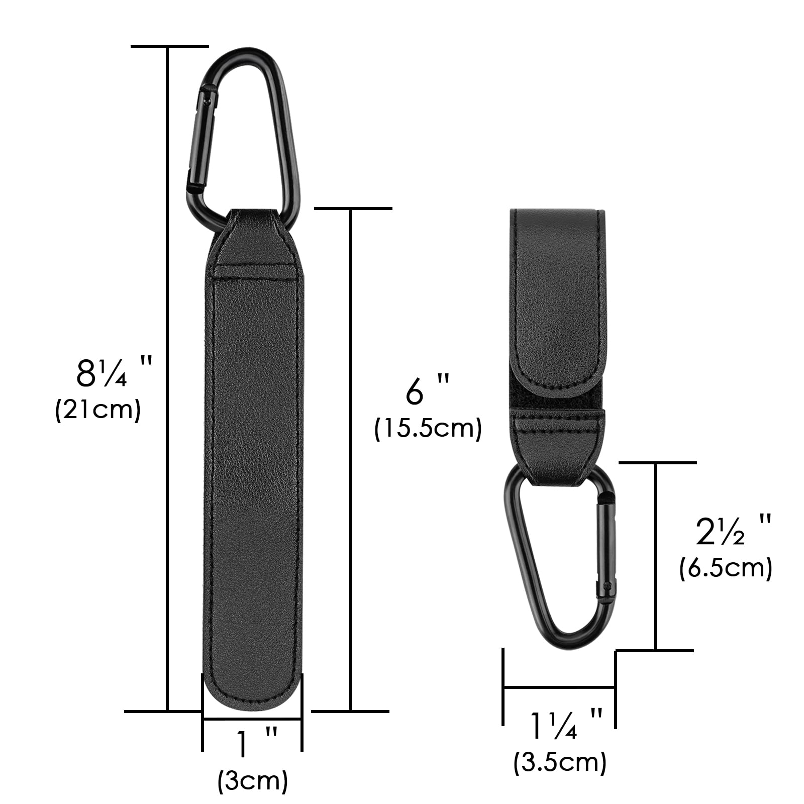 Linkidea 4 Pack Kids Stroller Hooks, Vegan Leather Pram Straps, Multipurpose Stroller Clips for Hanging Diaper, Grocery and Shopping Bags(Black)