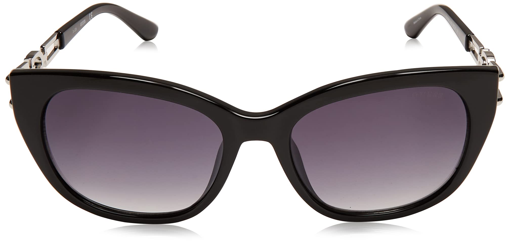 GUESS Women's Gu7562 Square Sunglasses, Shiny Black & Gradient Smoke, 55 mm