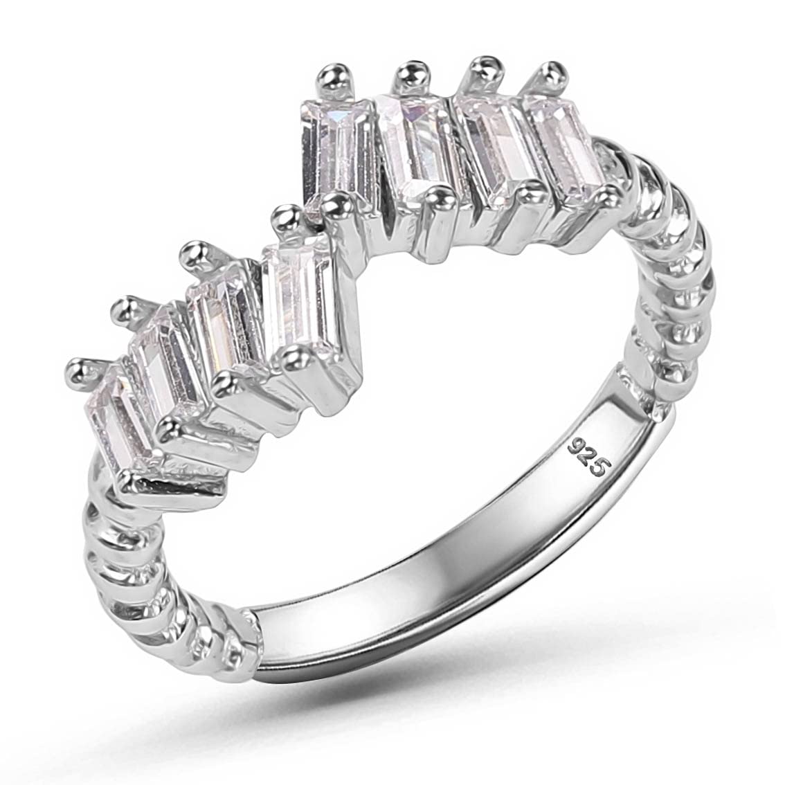 LOMBARDY JEWELRY 925 Sterling Silver Baguette Cut Clear Cz Cubic Zirconia Dainty Band Ring (7)