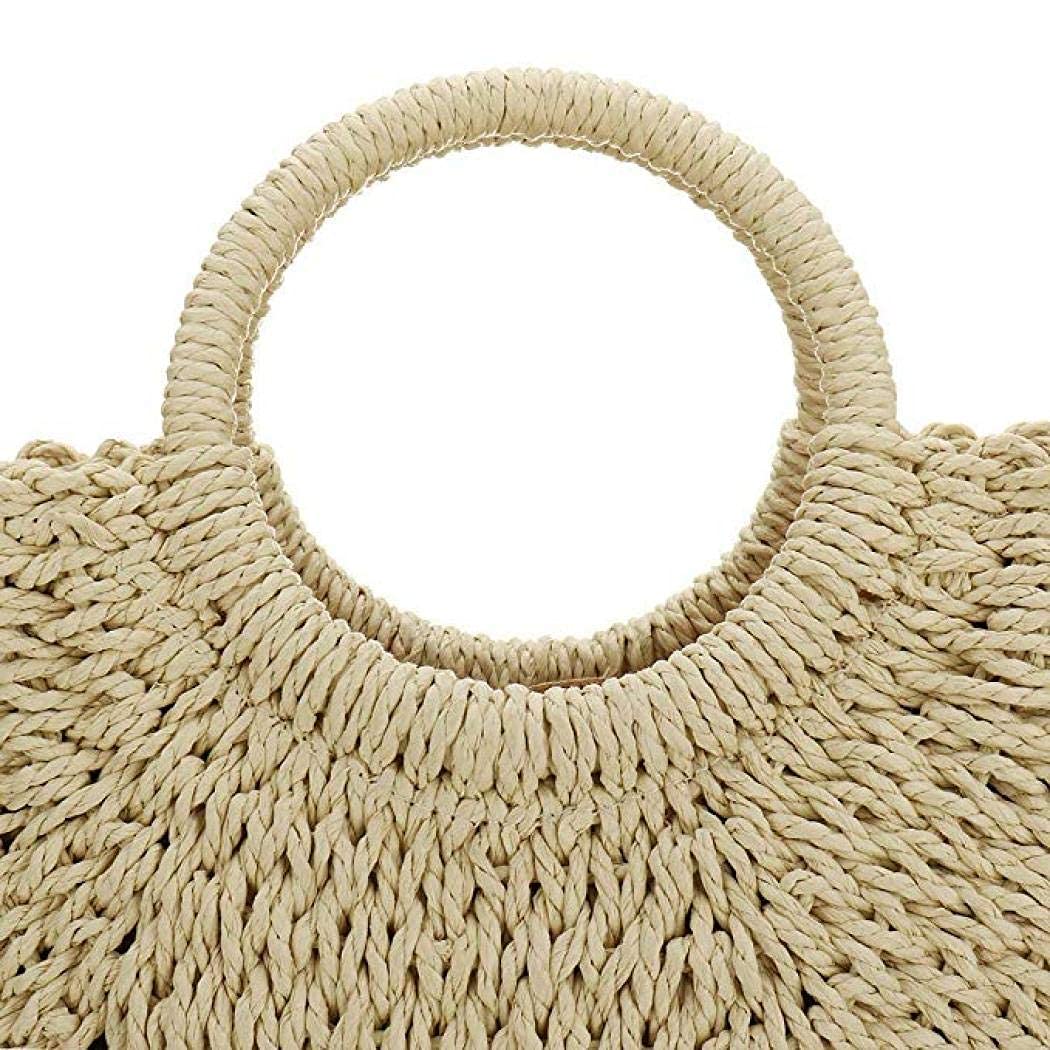 Hand-woven Straw Large Hobo Bag for Women Round Handle Ring Toto Retro Summer Beach Straw Bag (Beige)
