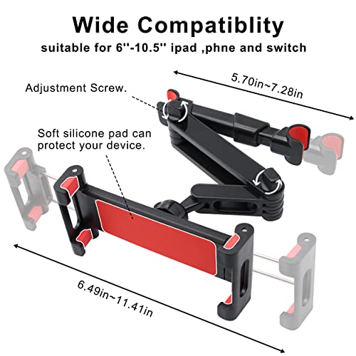 MaxLancer Tablet iPad Holder for Car Mount Headrest - iPad Car Holder Back Seat Travel Essentials Headrest Car Tablet Holder Mount Road Trip Essentials for Kids Adults Fits All 4.7-12.9" Devices (Red)