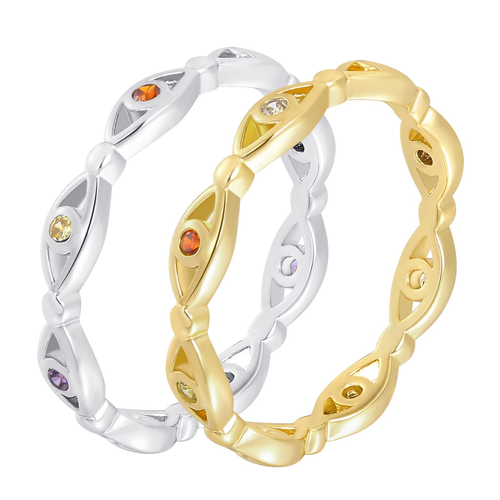 JIANGYUE Evil Eye Infinity Ring for Women Colorful Cubic Zirconia Eyes Stackable Engagement Rings Wedding Jewelry Gift Size 9