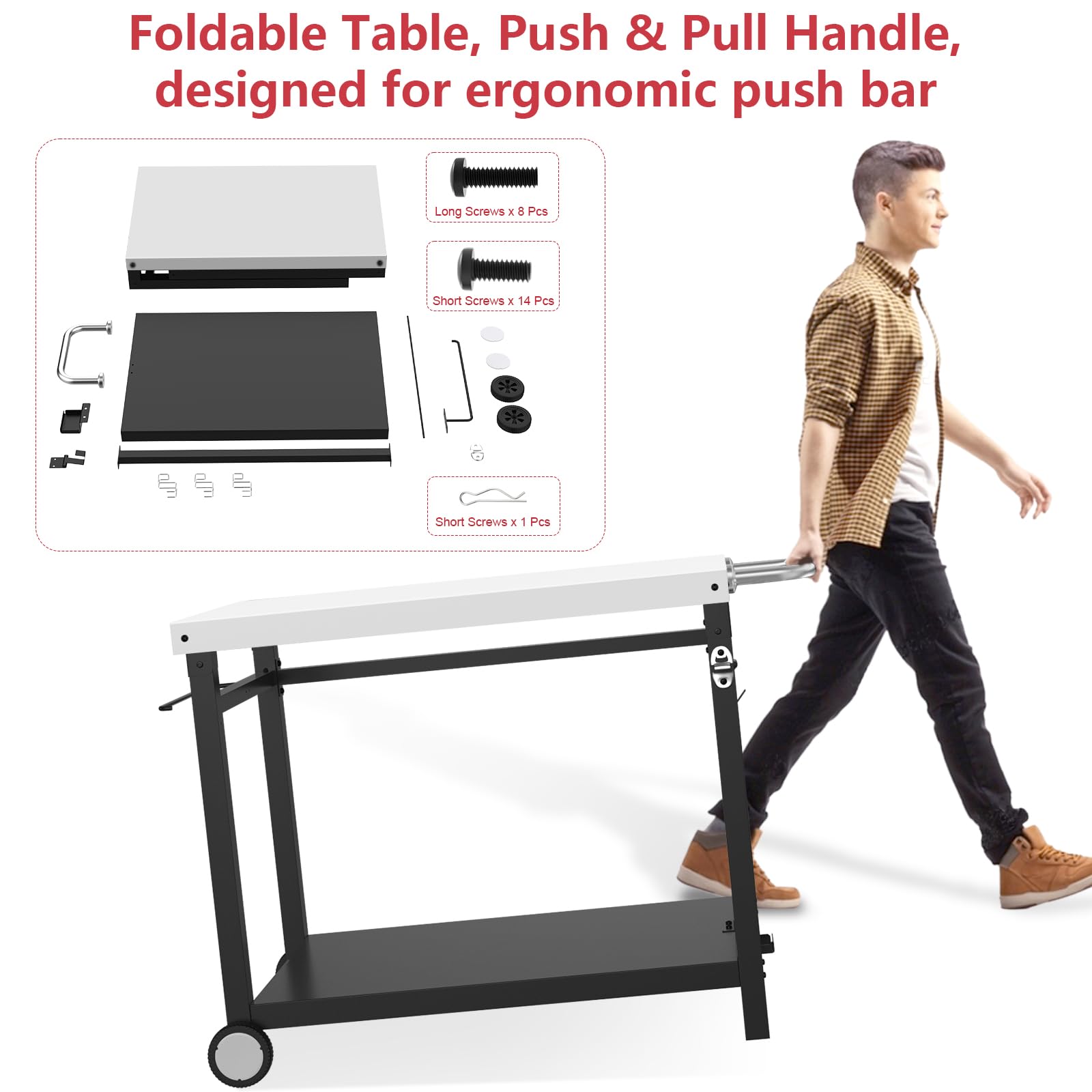 GLOWYE Grill Carts Outdoor with Wheels Portable Griddle Stand Pizza Oven Table, Multifunctional Double-Shelf Blackstone Cart Griddle Table for Blackstone, Ninja Grills, Black