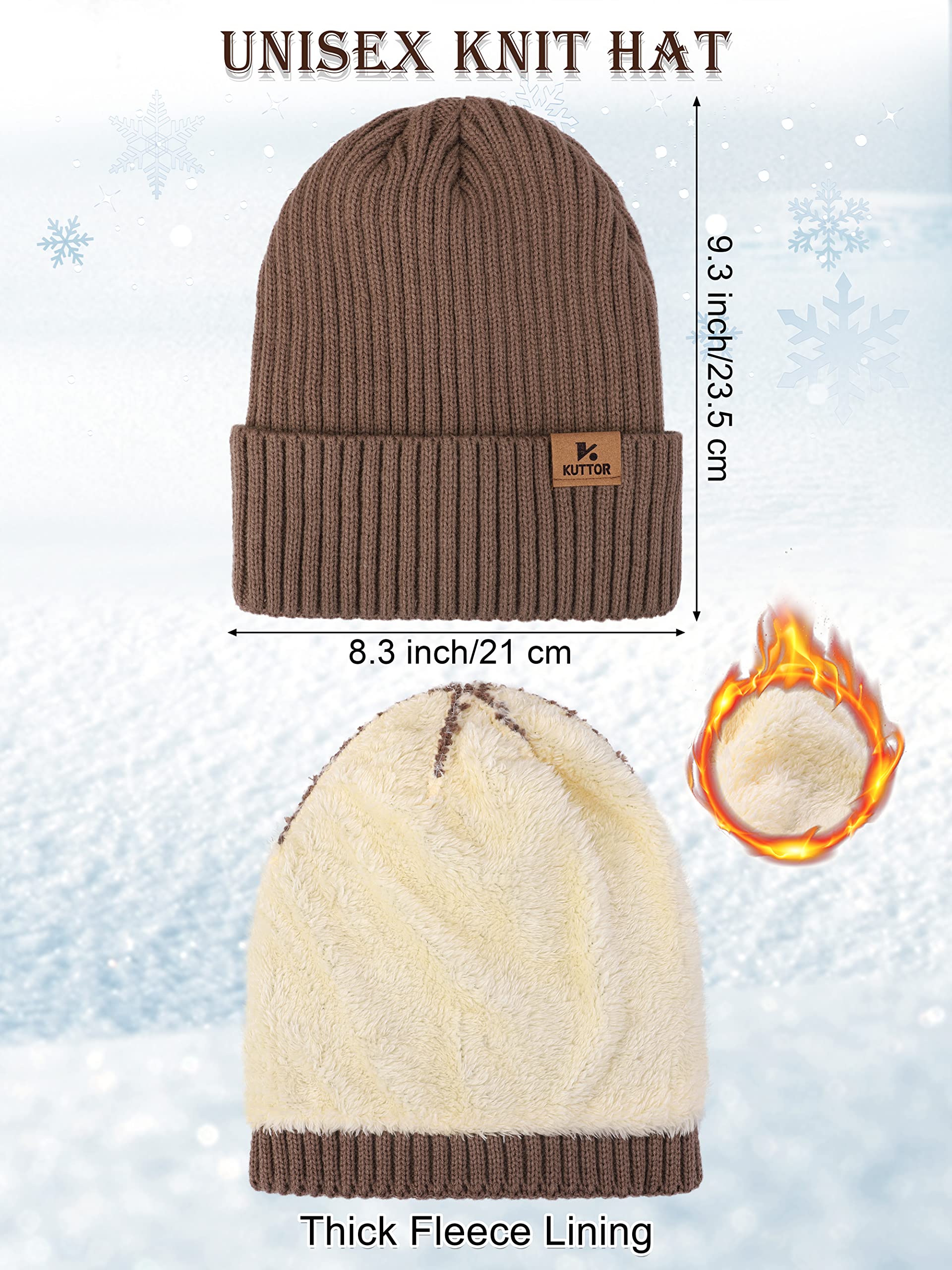 KUTTOR 2 Pack Unisex Knit Beanie Hat Winter Skull Knitted Cuff Cap Roll-up Edge Cuffed Plain Hat for Men Women Black, Khaki