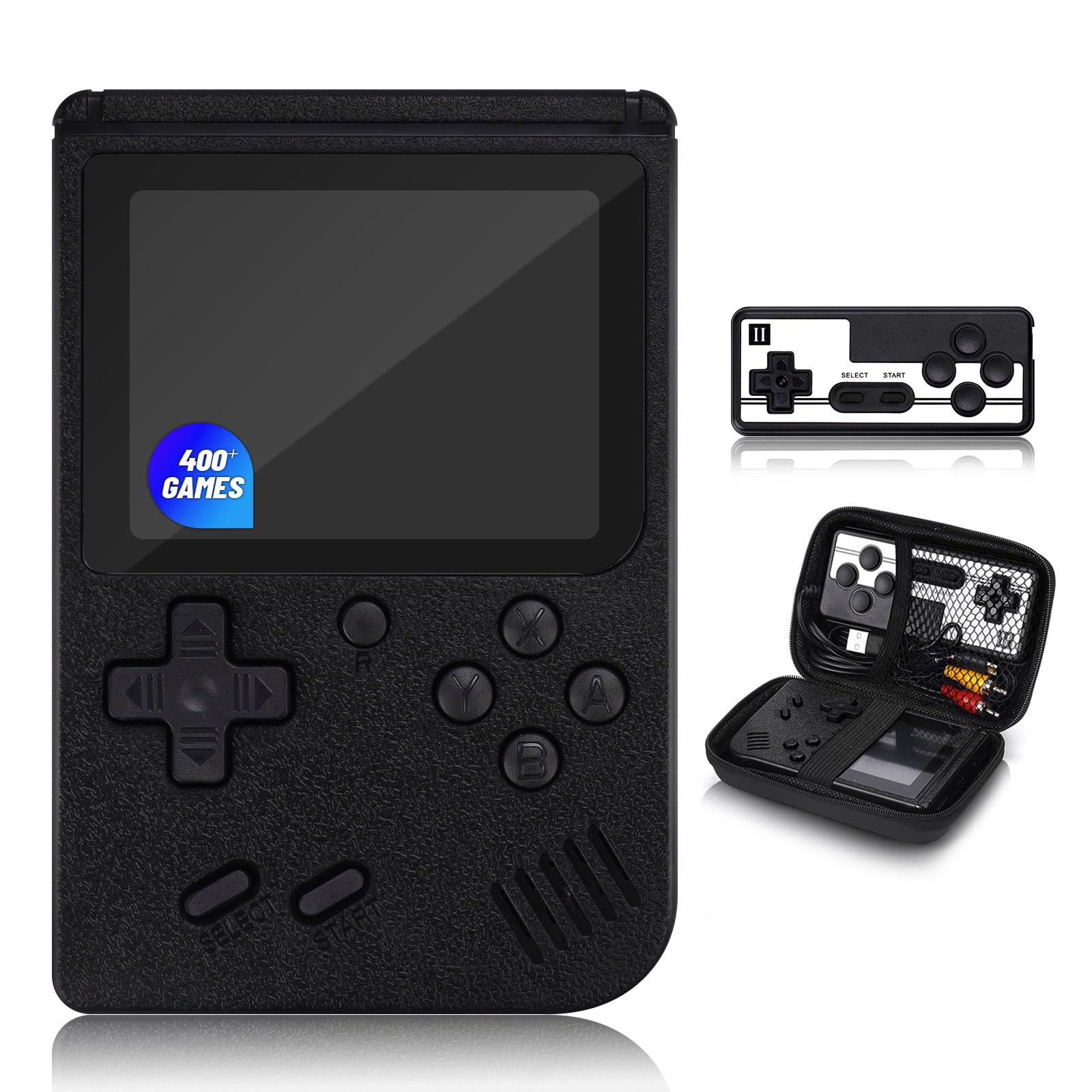 Handheld Game Console with Classical Retro Single and 2 Players, 3.0 Inch Gameboy Kids Screen Portable Retro Video Game Console Support TV Connection(400 Black Games)