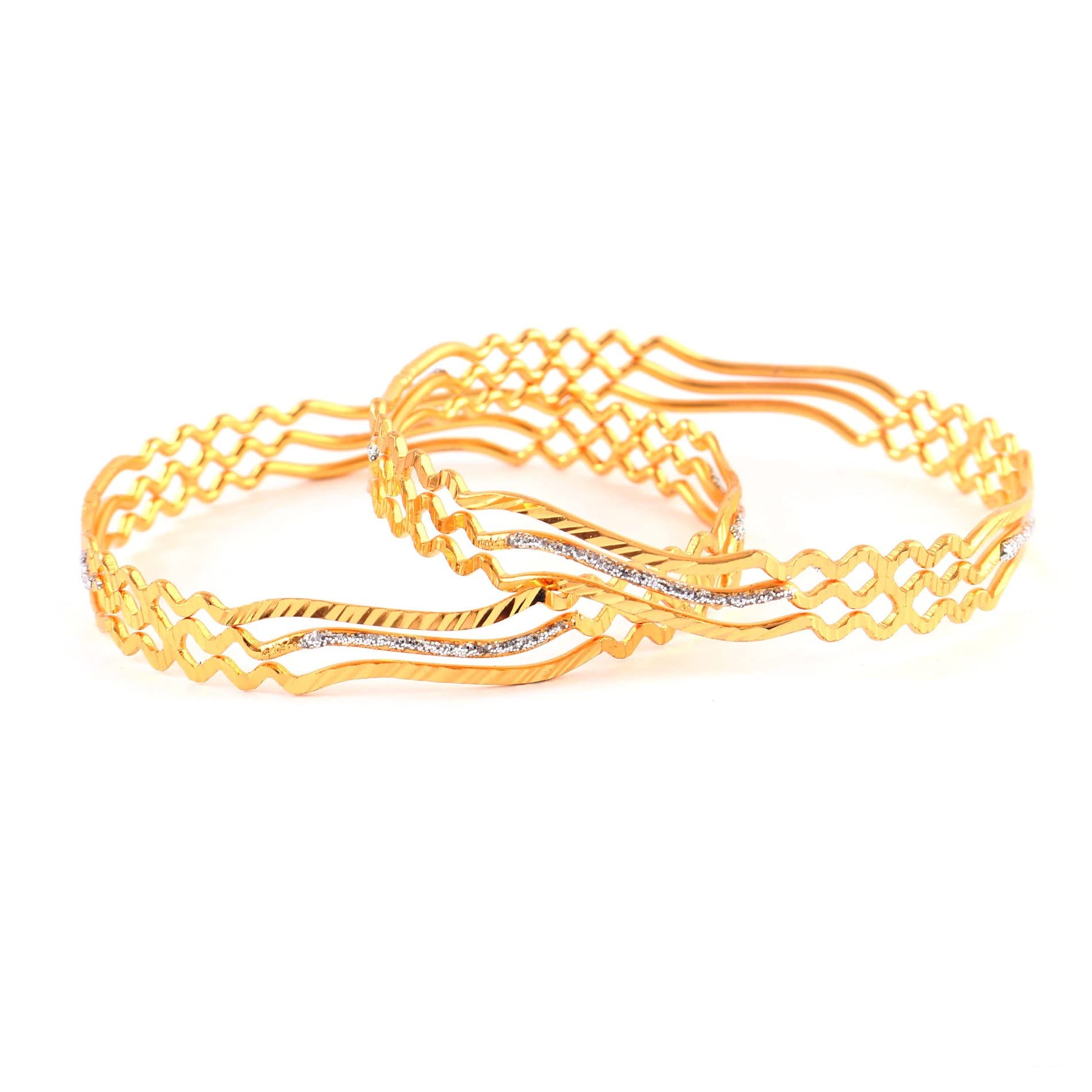 Jewar Mandi Bangles Gold Plated Silver Etching Handmade Work Bracelet Jewelry for Women (Zig Zag Bangles, 2.4) (Zig Zag Bangles, 2.6)