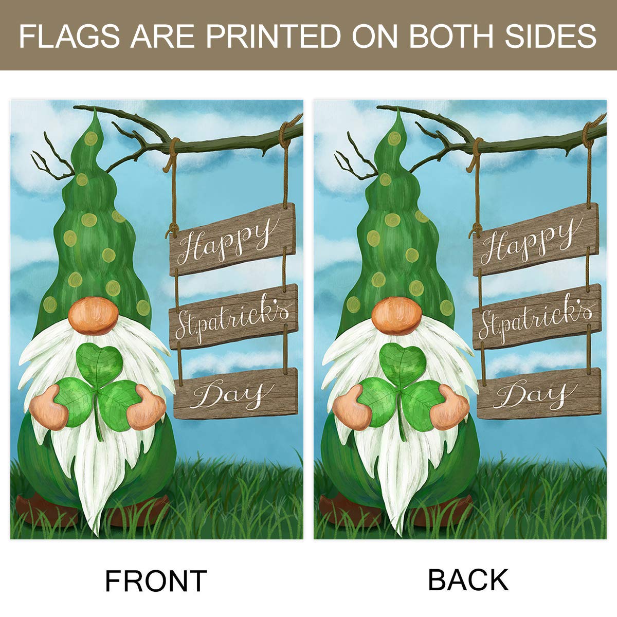 Morigins Happy St Patrick's Day Leprechaun Clover Double Sided Spring House Flag 28x40 inch
