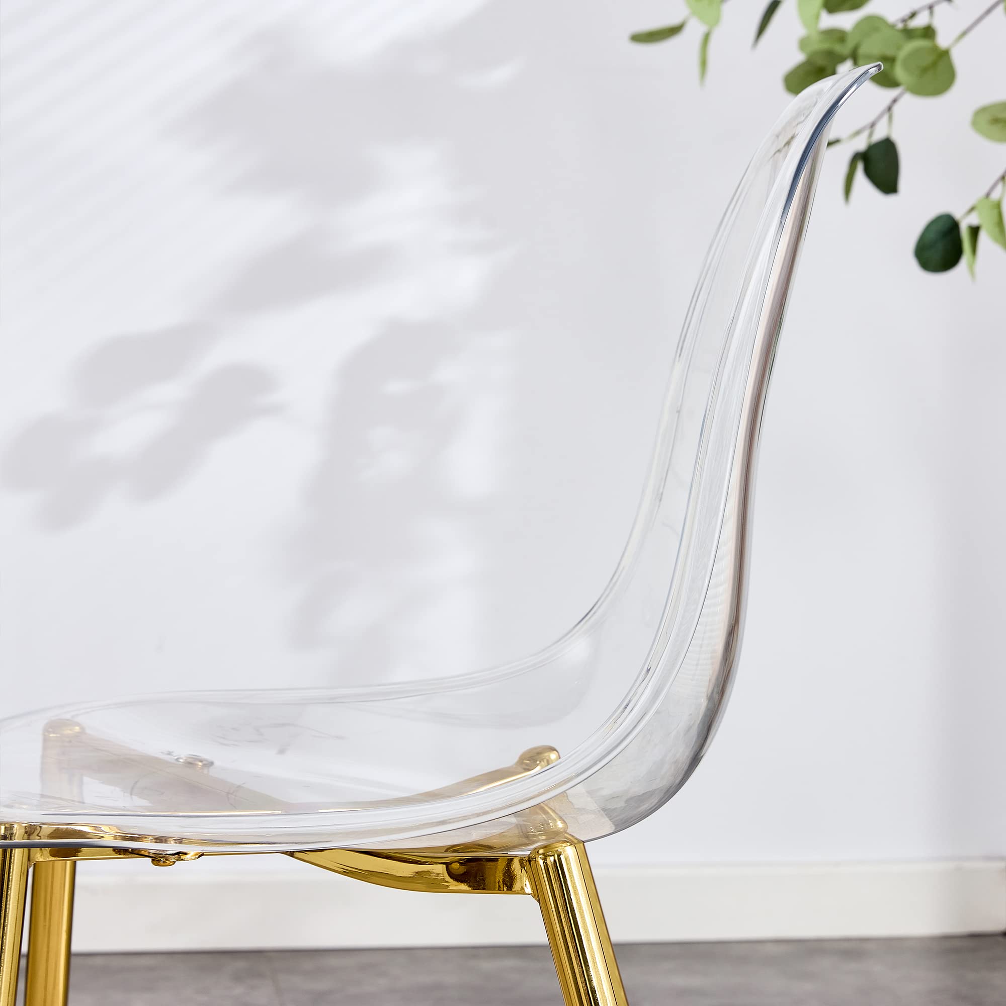 Gold Round Glass Dining Table Set for 4, Modern Kitchen Table and Chairs Set of 4, A Circle Small Round Dining Room Table and Clear Acrylic Chairs juego de comedor de 4 sillas y mesa