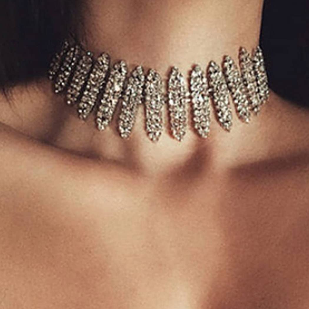 JAKAWIN Bride Rhinestone Jewelry Set Wedding Necklace Earrings Sets Silver Crystal Prom Necklaces Chain for Women NK267 (Silver)