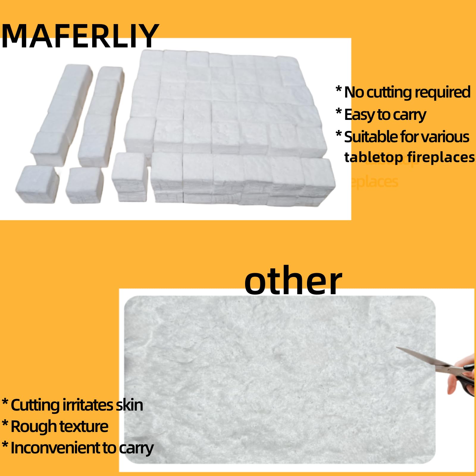 MAFERLIY 96 Pcs Small Ceramic Wool Wick for Tabletop Fire Pit, Suitable for Ethanol Fireplace Fuel,Carbon Felt Wick for Indoor Tabletop Fire Pit Bioethanol Fuel
