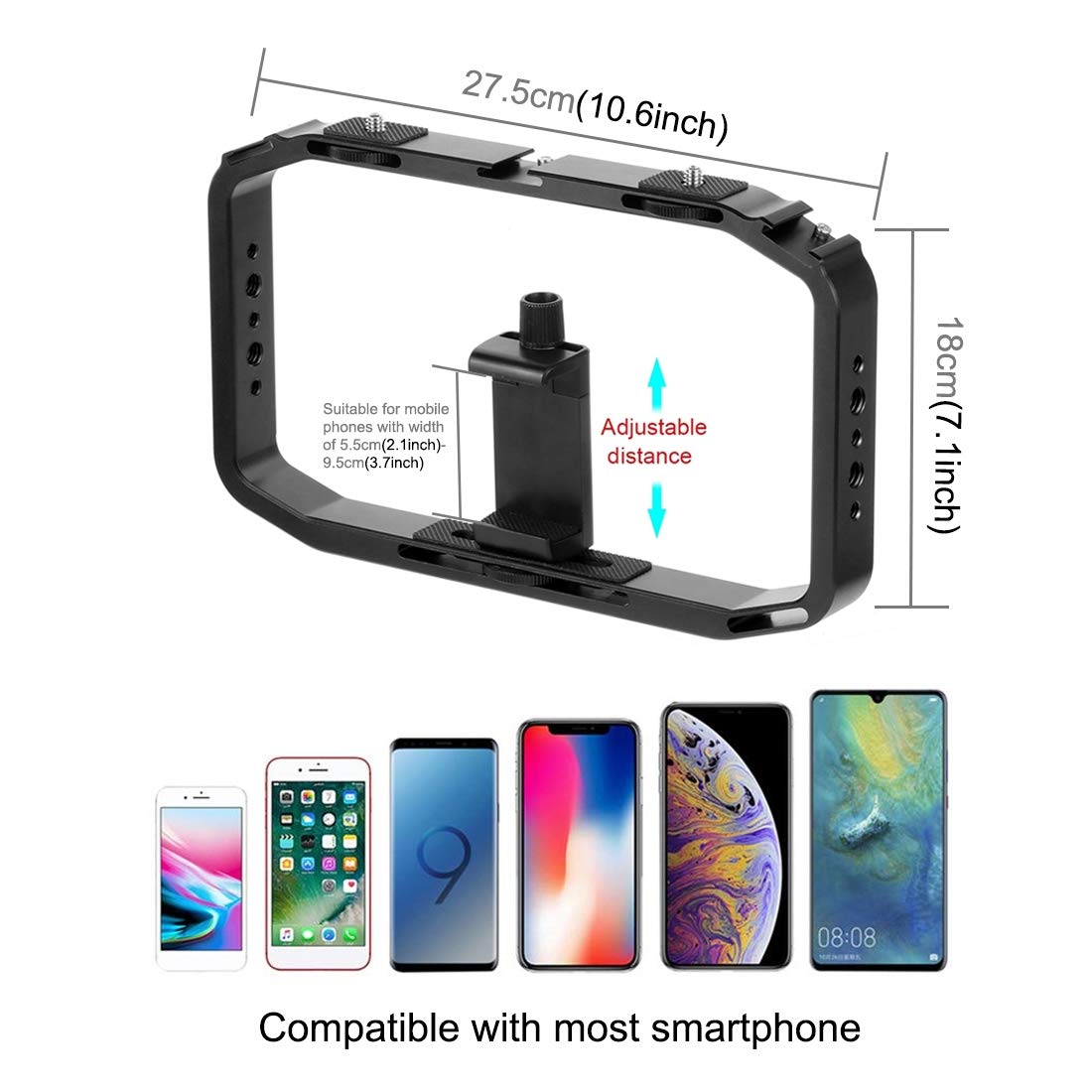 Handheld Video Rig Filmmaking Vlogging Cage Holder for iPhone,Cell Phone,DJI Osmo Action, GoPro New Hero /HERO7 /6/5 /5 Session, Micro SLR and Other Action Cameras