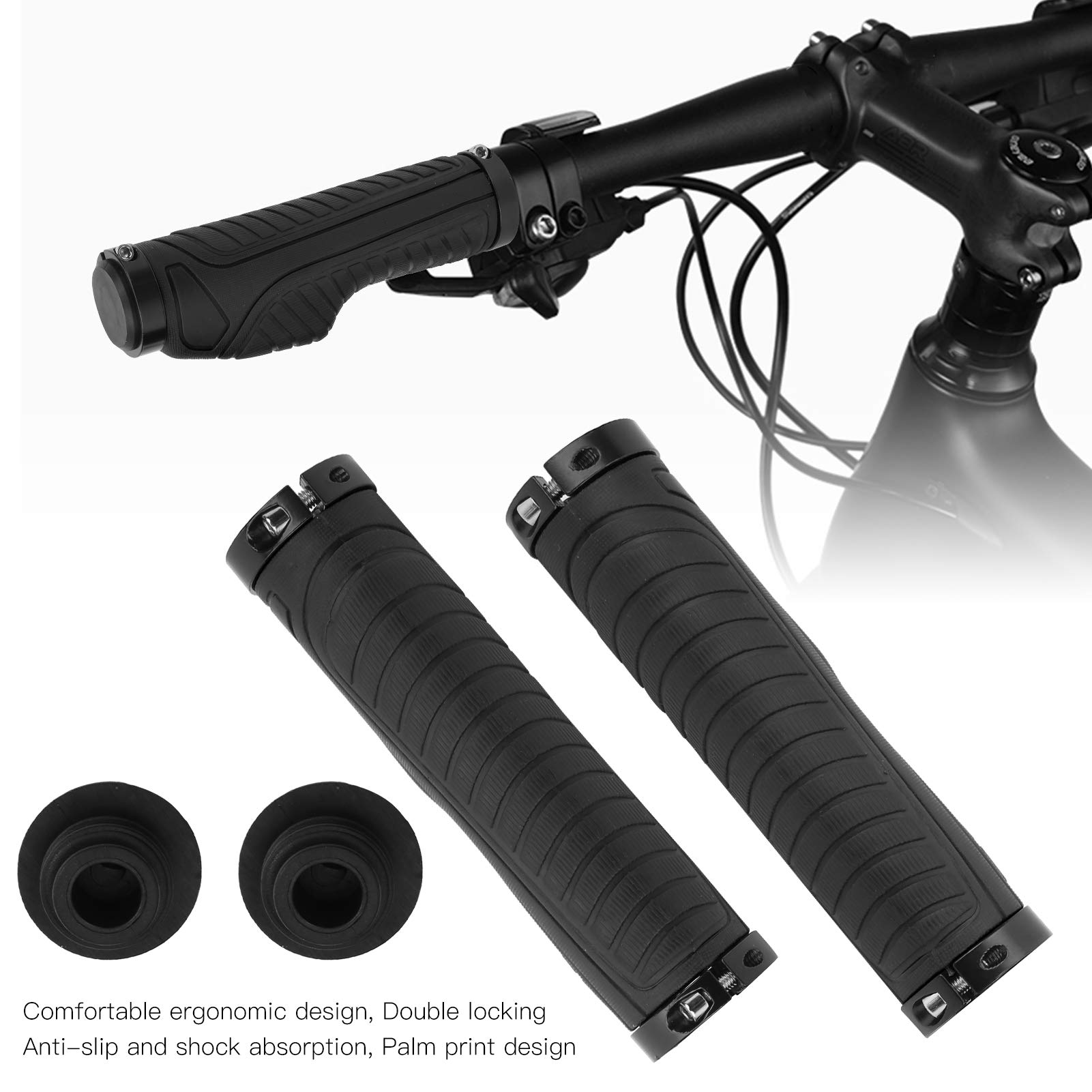 Handlebar Grips, Antislip Double Lock Rubber Bike Handle Grips Mountain Bike Soft Handlebar Grips Accessory for Ergonomic Design(Black)