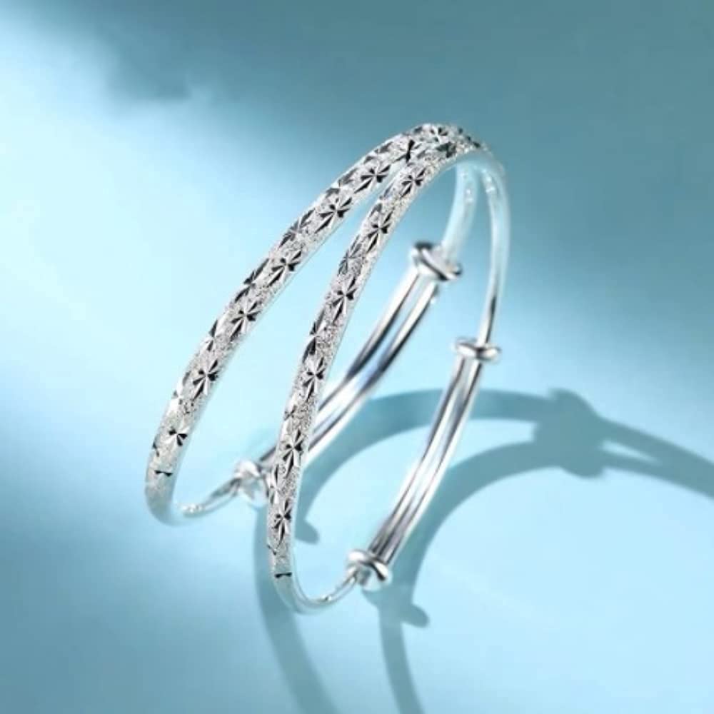 Hemlock 5 PCs Bangle Bracelet, Women 925 Sterling Silver Bracelet Bohemia Jewelry (1 pc Silver-2)