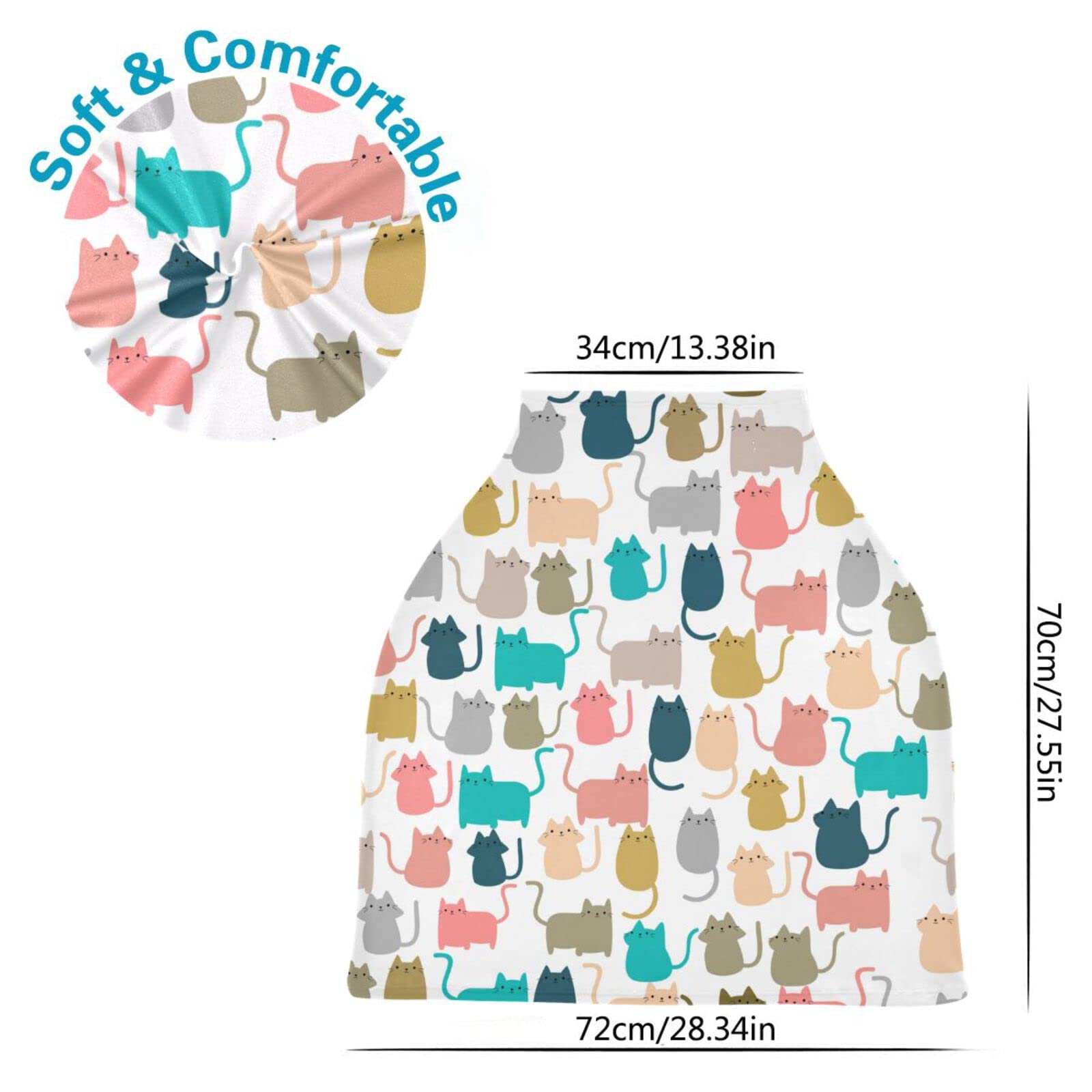 Nursing Cover Breastfeeding Scarf Colorful Cat Kitten Pattern-for Baby Car Seat Covers, Stroller Cover, Carseat Canopy(228ue8a)