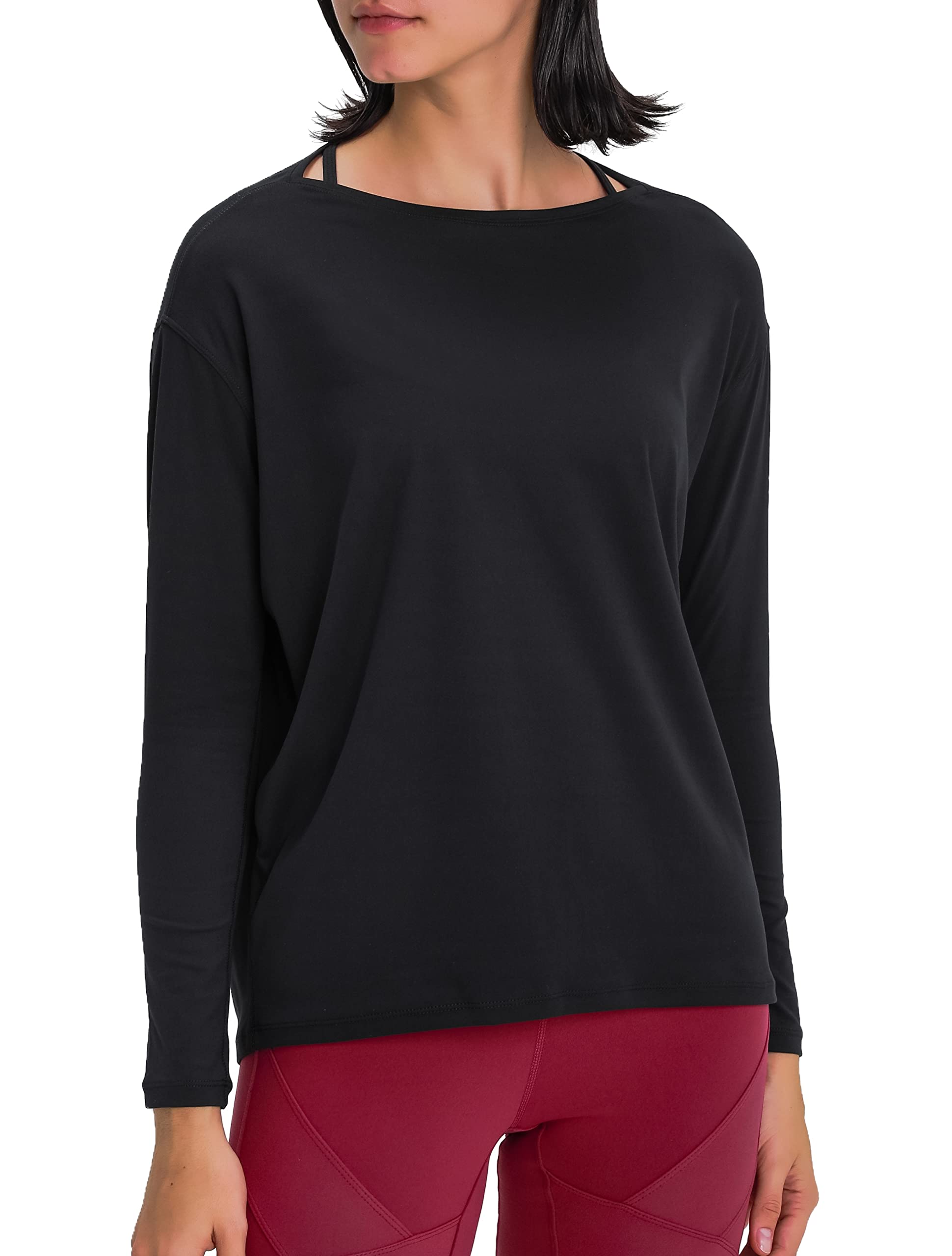 Long Sleeve Workout Shirts for Women Black Long Sleeve Athletic Loose Fit Shirt Long Sleeve Yoga Top