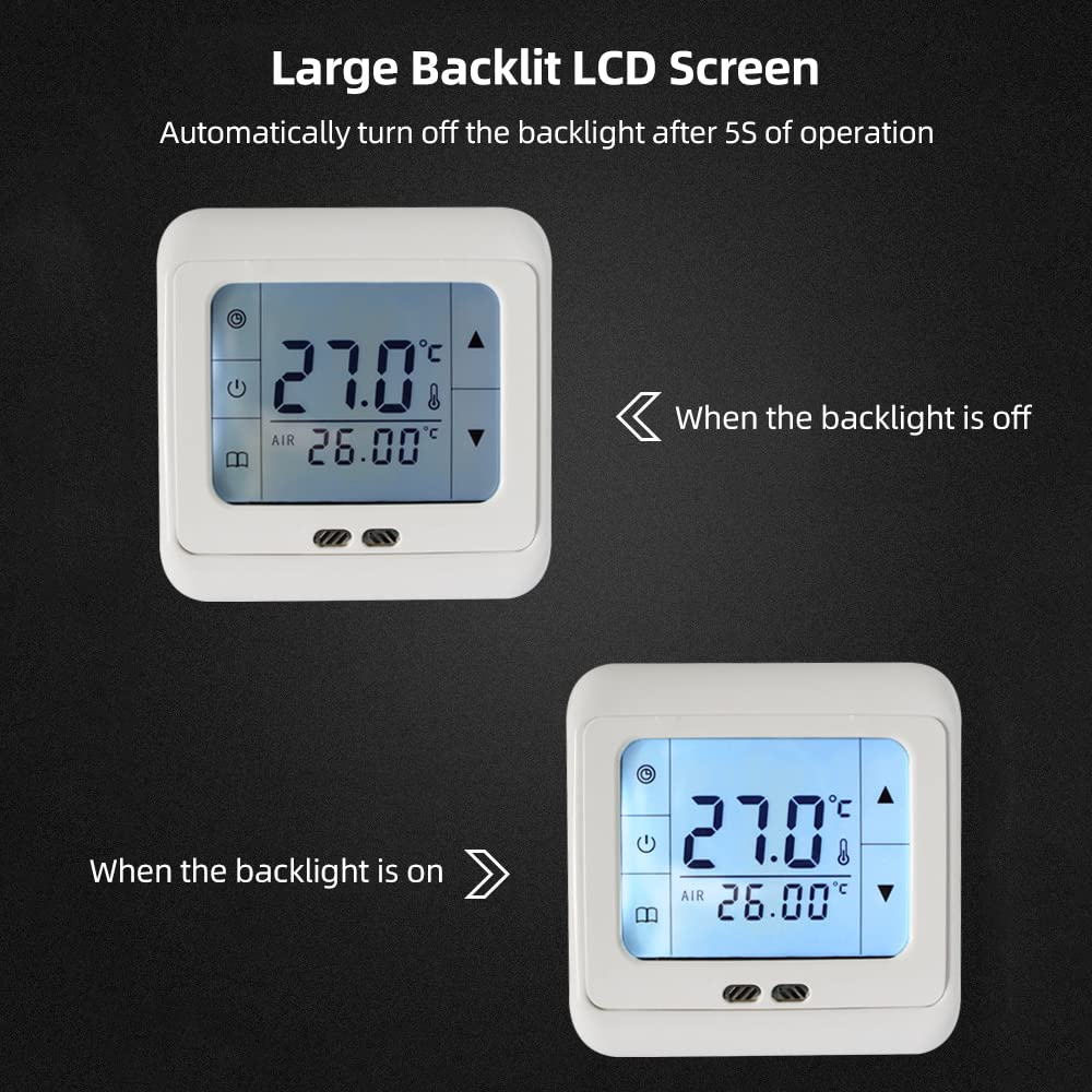 heiou Electric Heating Thermostat 0-99 (℃) 16000 (mA) Touch LCD Screen Floor Heating Thermostat Controller 16A Electric Heating Film Heating Cable