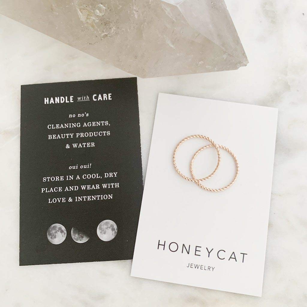Honeycat Skinny Twist Rope Ring Duo Set in Gold, Rose Gold, or Silver | Minimalist, Delicate Jewelry (Rose Gold, 6)