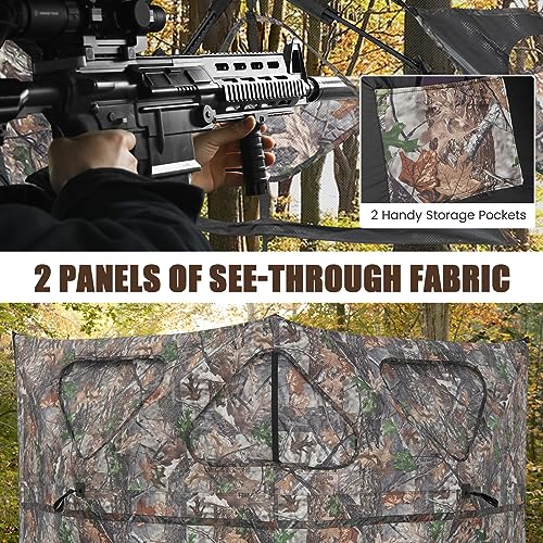 GYMAX Hunting Blind, 2-Panel See Through Pop Up 2-3 Persons Camouflage Deer Blind with Windows & Carrying Bag, Portable Folding Outdoor Ground Blind for Deer Turkey Hunting Gear Accessories